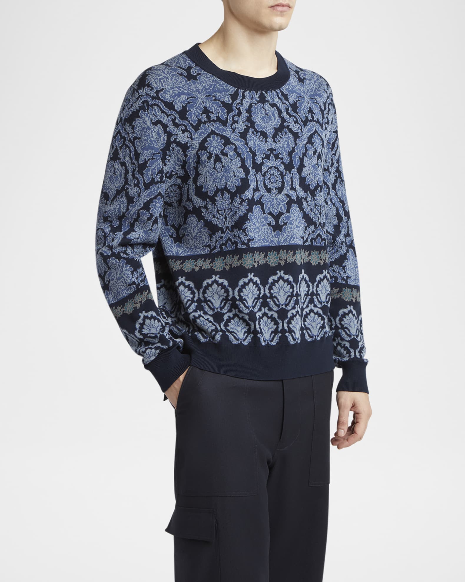 Etro Men's Cotton Damask Jacquard Crewneck Sweater | Neiman Marcus