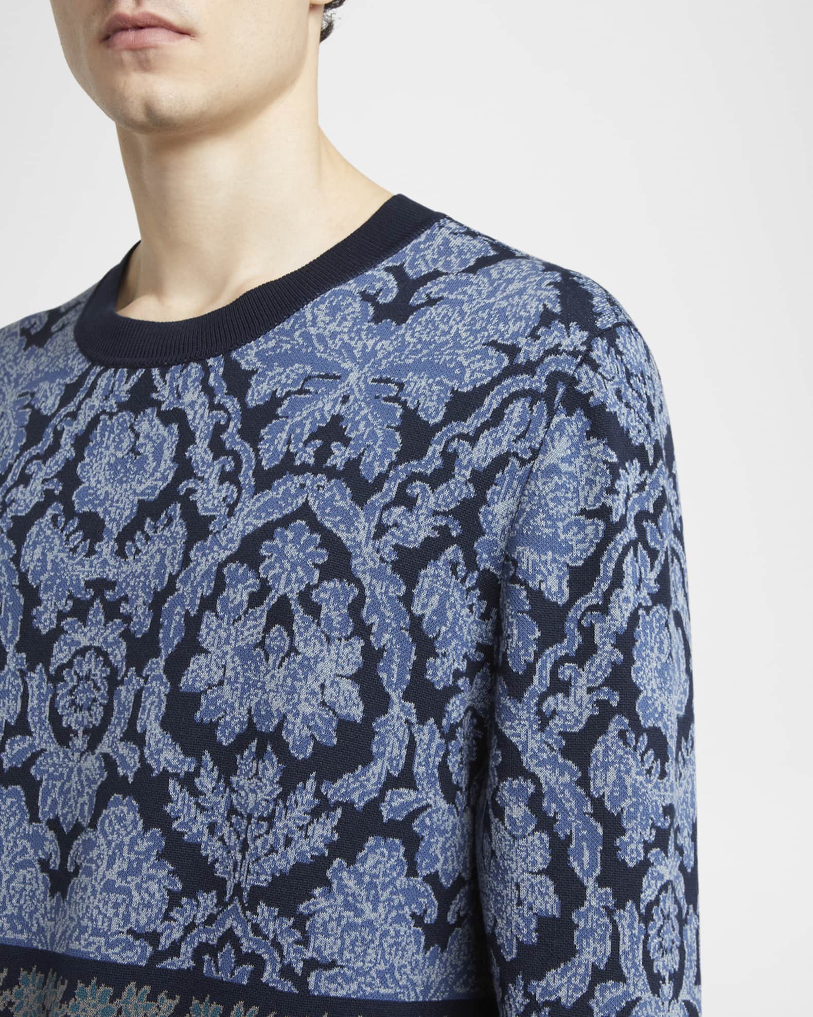 Etro Men's Cotton Damask Jacquard Crewneck Sweater | Neiman Marcus
