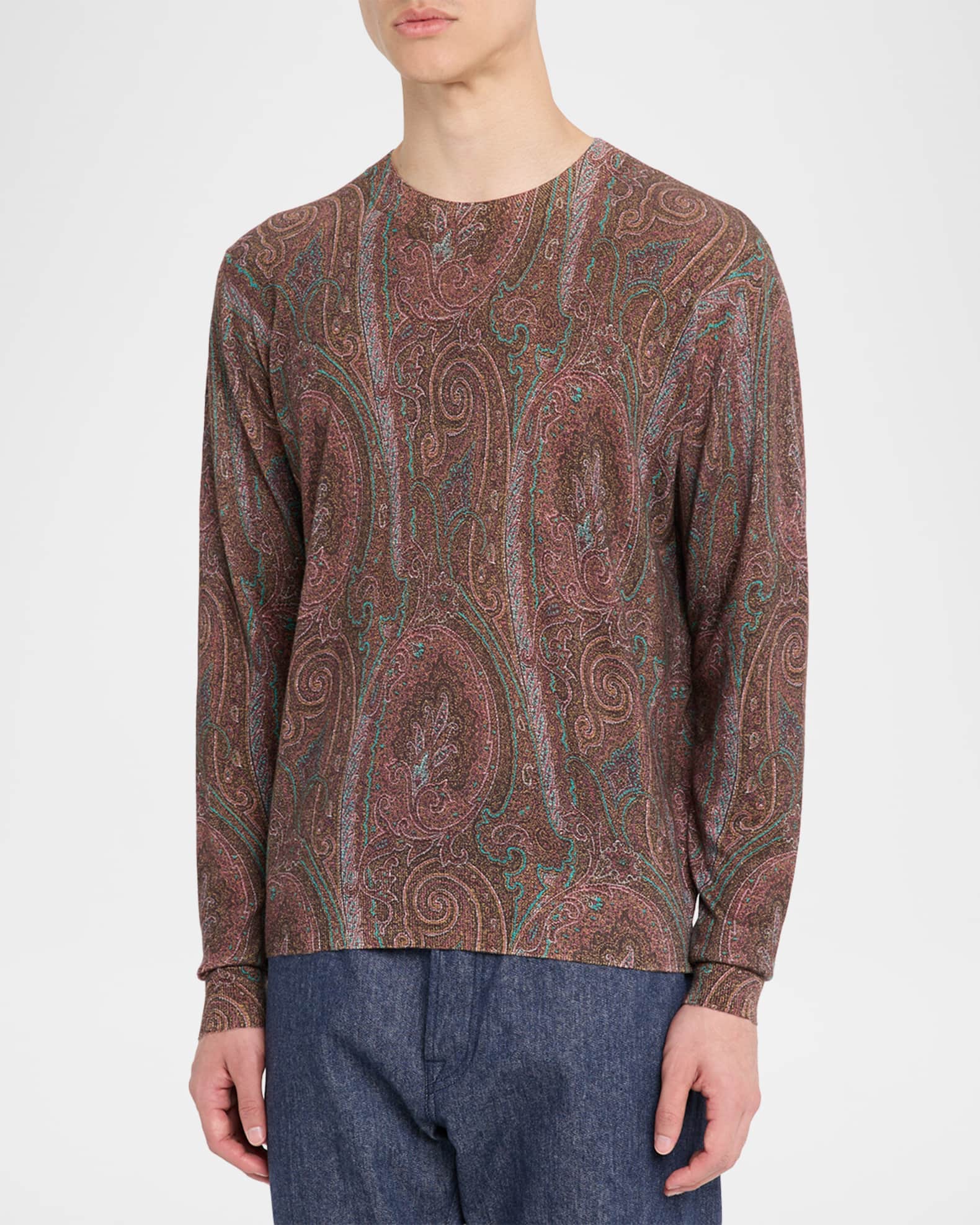 Etro Men's Silk and Cashmere Multi-Paisley Crewneck Sweater | Neiman Marcus