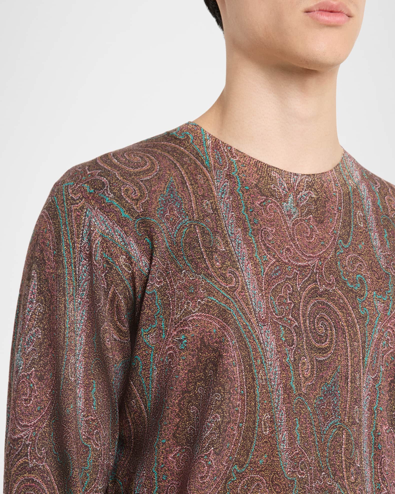 Etro Men's Silk and Cashmere Multi-Paisley Crewneck Sweater | Neiman Marcus