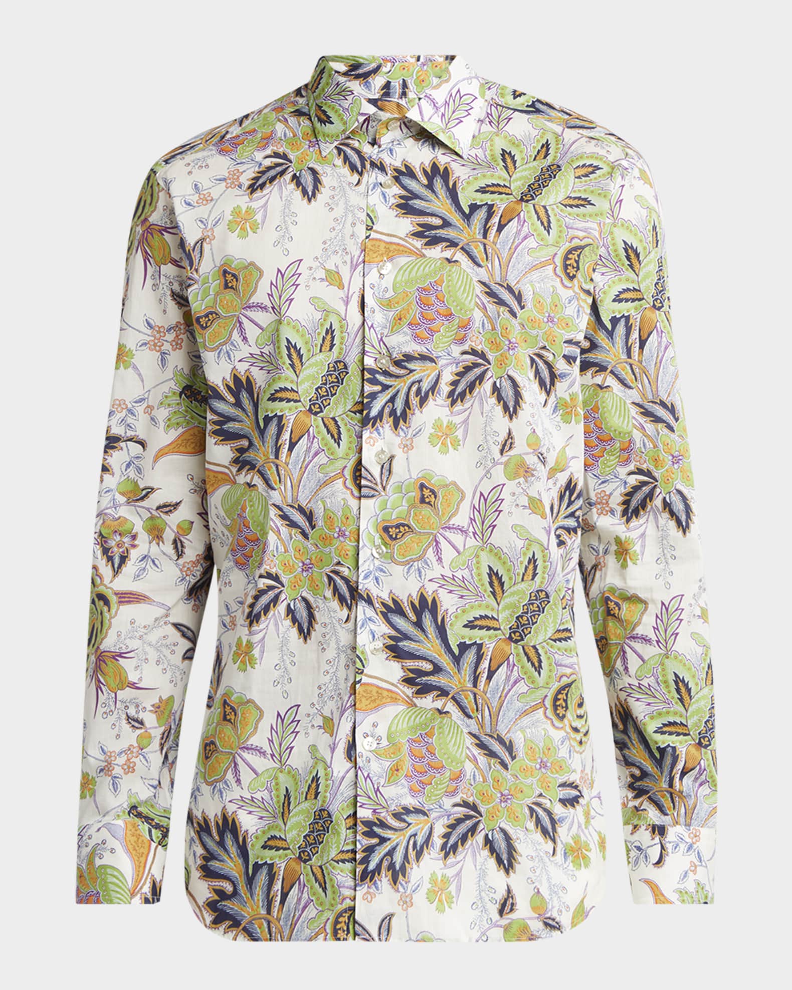 Etro Men's Cotton Floral Palm Sport Shirt | Neiman Marcus