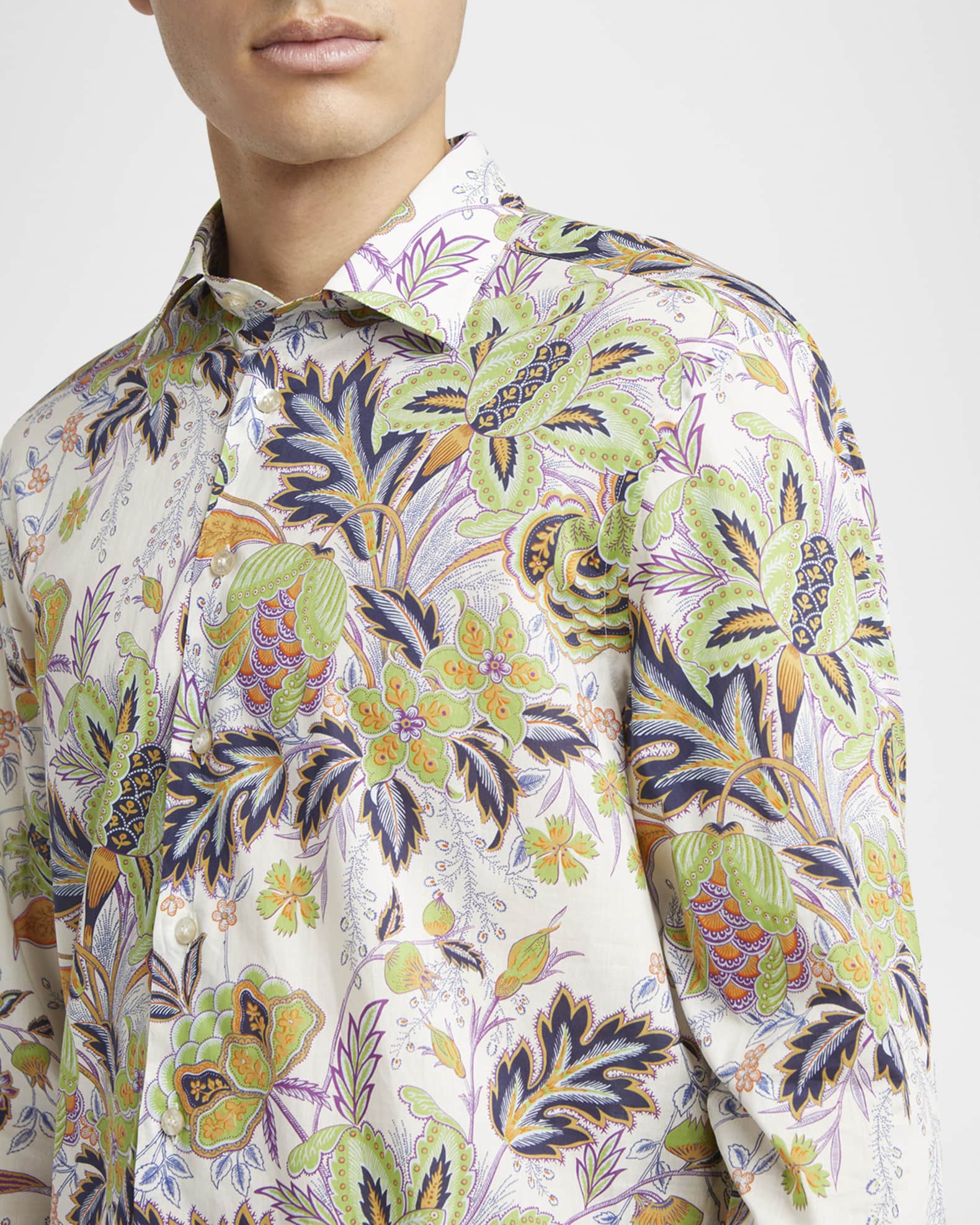 Etro Men's Cotton Floral Palm Sport Shirt | Neiman Marcus