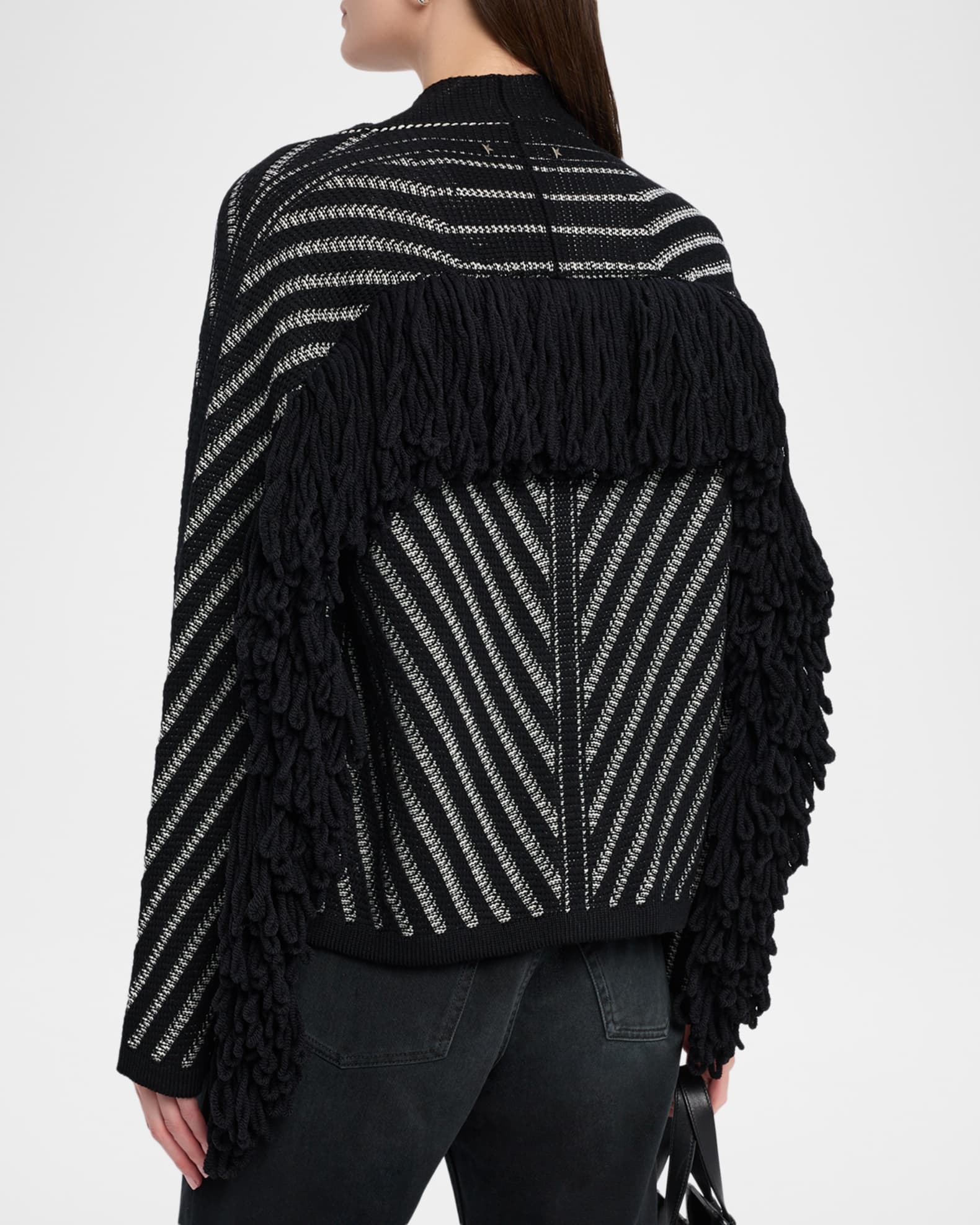 Golden Goose Journey Olidia Herringbone Jacquard Fringe-Trim Cardigan ...
