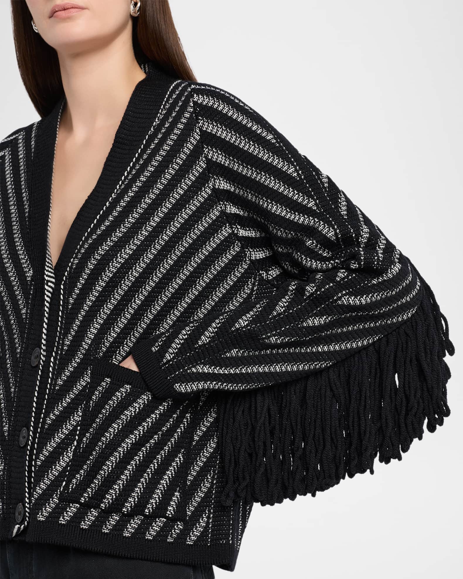 Golden Goose Journey Olidia Herringbone Jacquard Fringe-Trim Cardigan ...