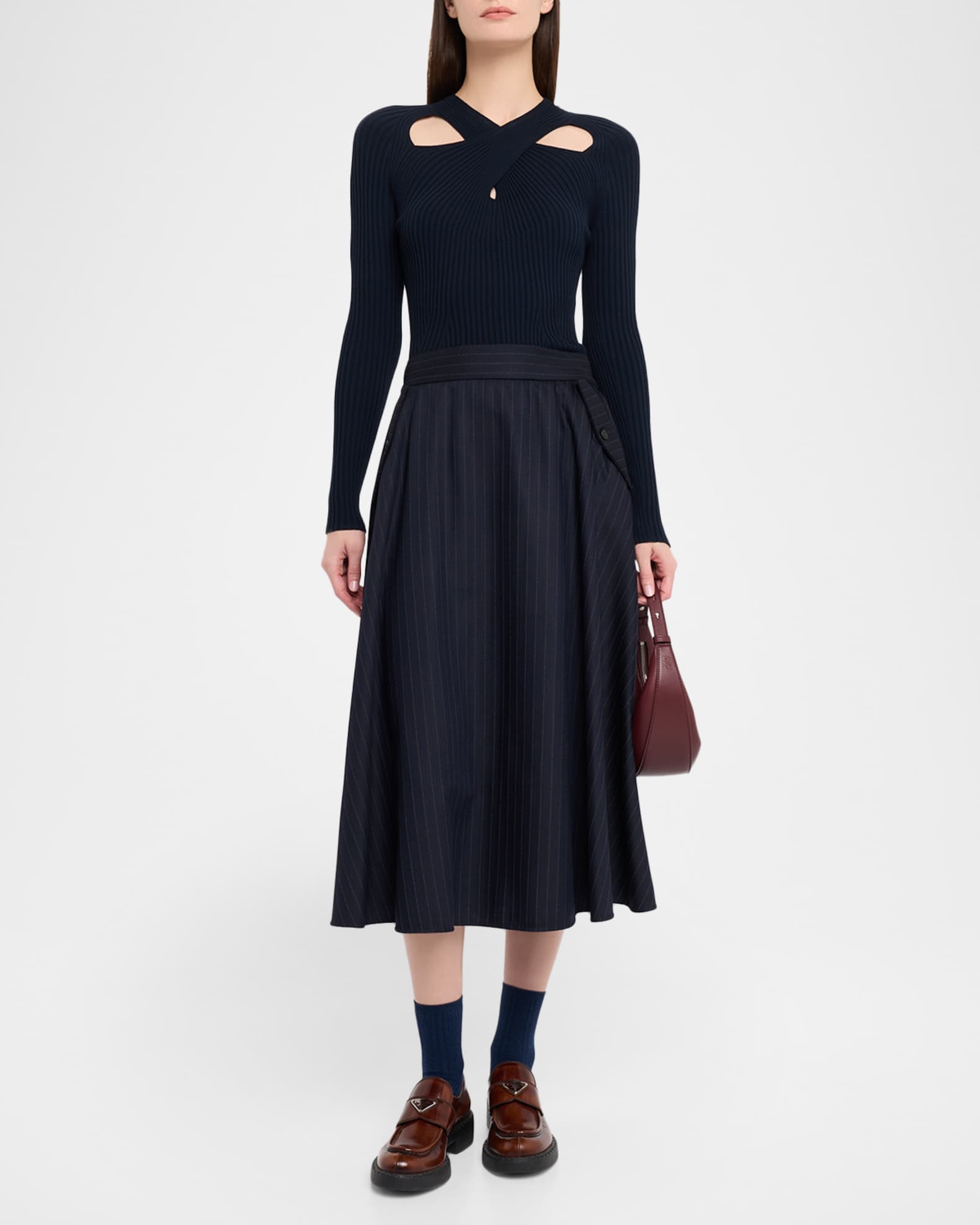 Golden Goose Journey Pinstripe Circle Skirt | Neiman Marcus