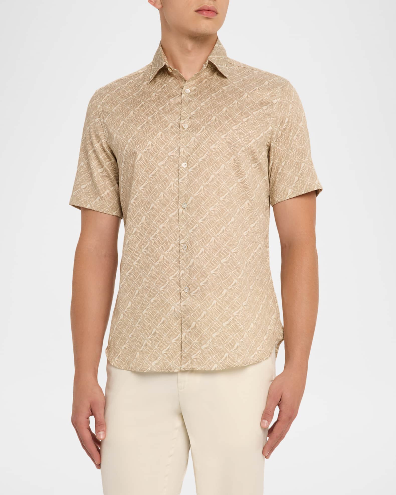 Canali Men's Foliage-Print Cotton Short-Sleeve Shirt | Neiman Marcus