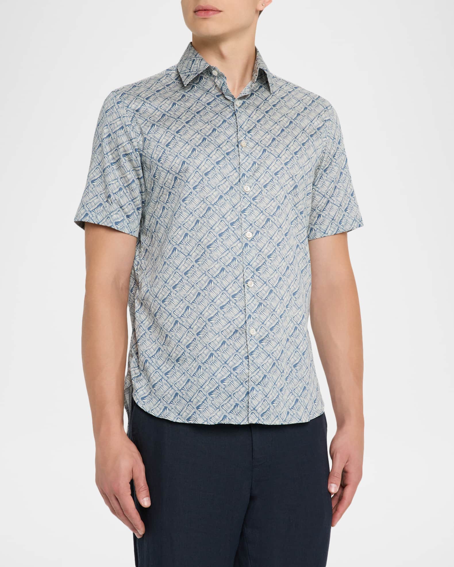 Canali Men's Printed Cotton Short-Sleeve Shirt | Neiman Marcus