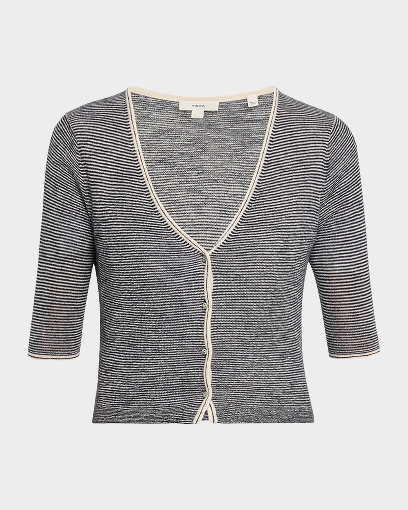 Vince Micro-Stripe V-Neck Cardigan | Neiman Marcus