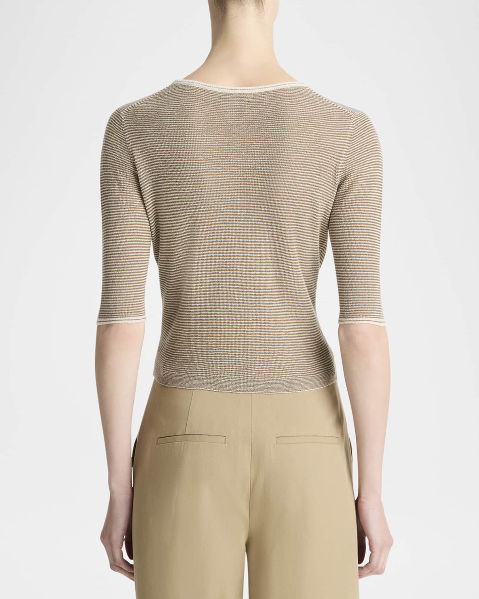 Micro-Stripe V-Neck Cardigan | Neiman Marcus