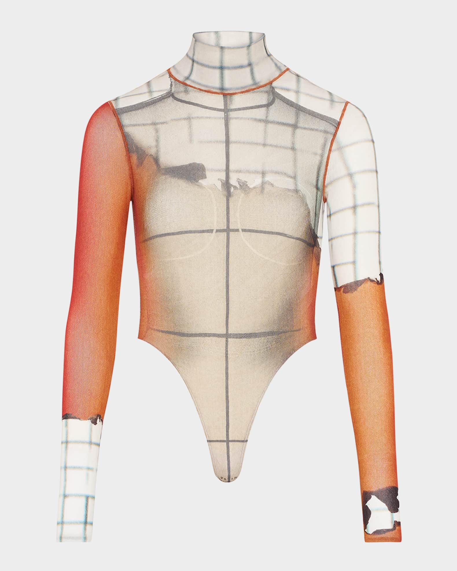 Jean Paul Gaultier Twisted Body-Print Mesh Long-Sleeve Bodysuit ...