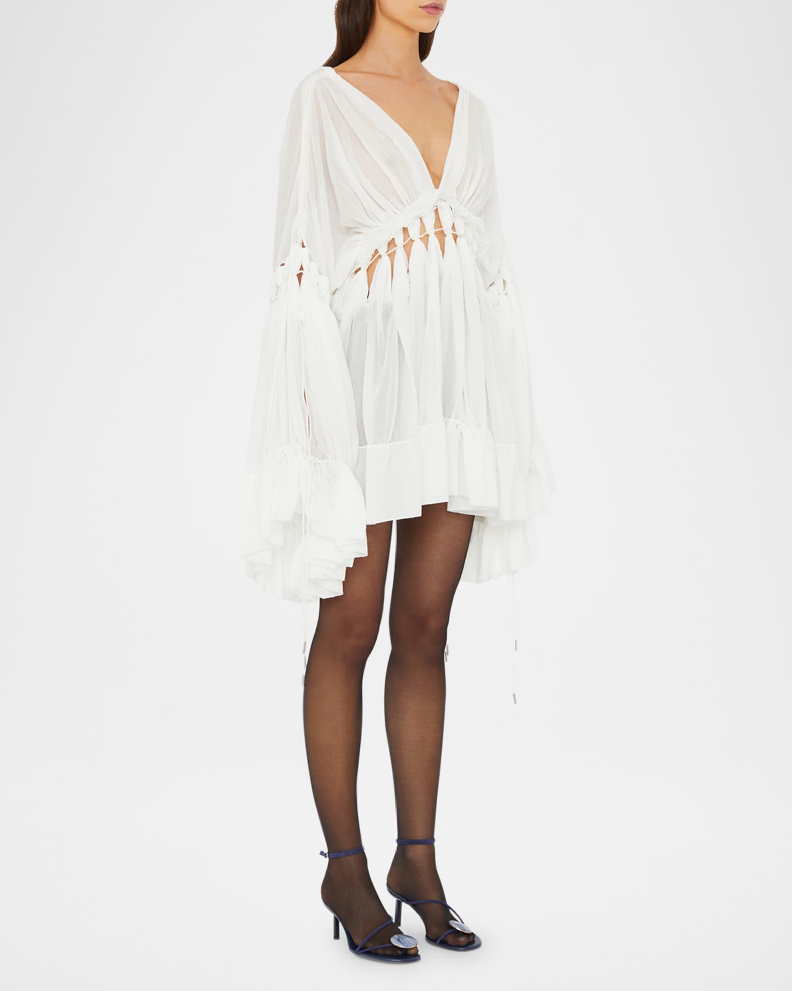 Christopher Esber Sirocco Cutout Cotton Muslin Long-Sleeve Mini Dress ...