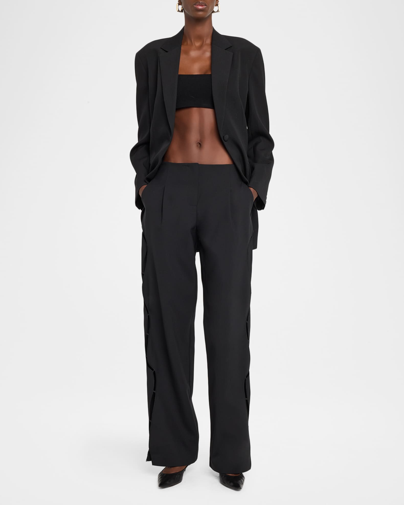 Christopher Esber Bitten Cutout Wide-Leg Tailored Trousers | Neiman Marcus