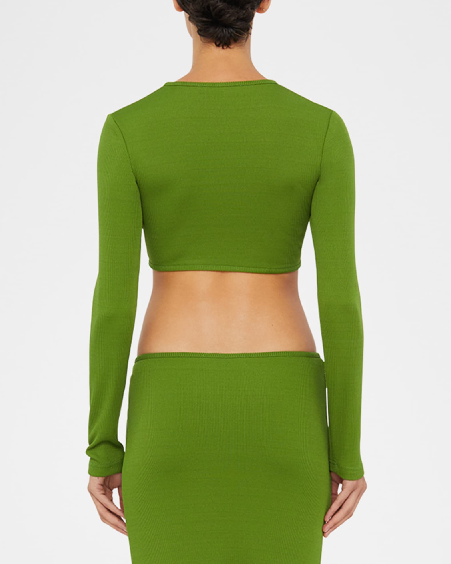 Christopher Esber Crystal Pin Long-Sleeve Rib Crop Top | Neiman Marcus