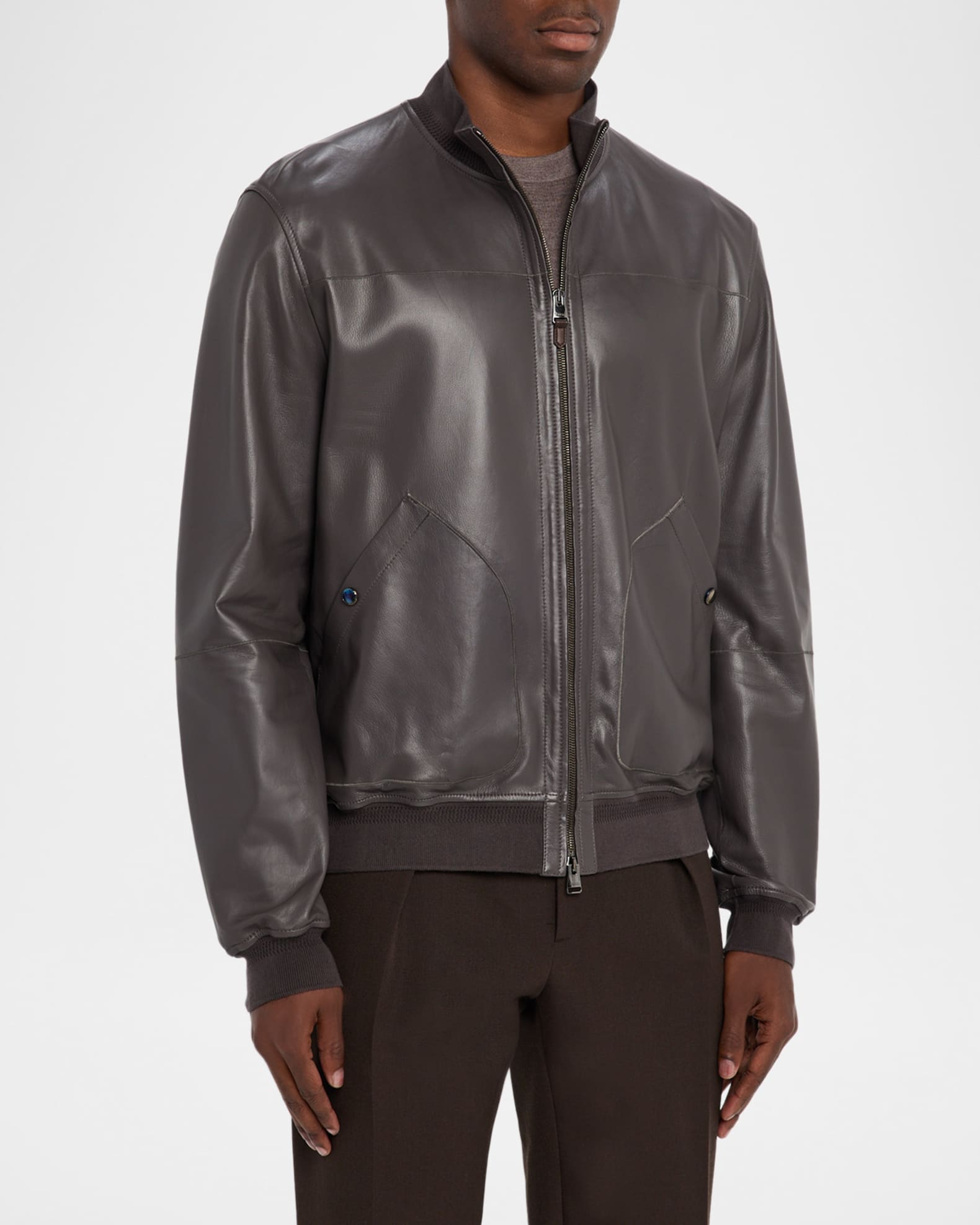 Canali Men's Nuvola Napa Leather Bomber Jacket | Neiman Marcus