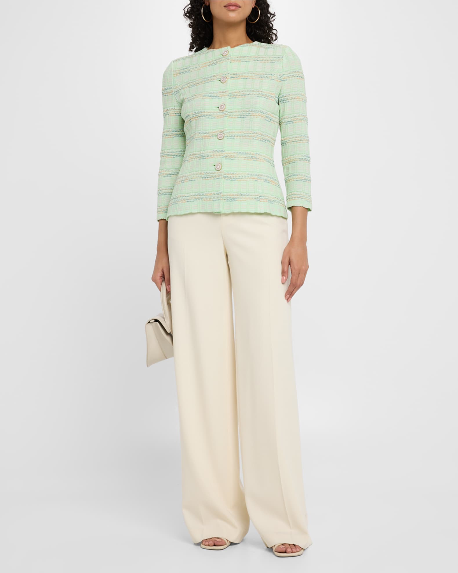 Misook Tailored-Fit Plaid Textured Knit Jacket | Neiman Marcus