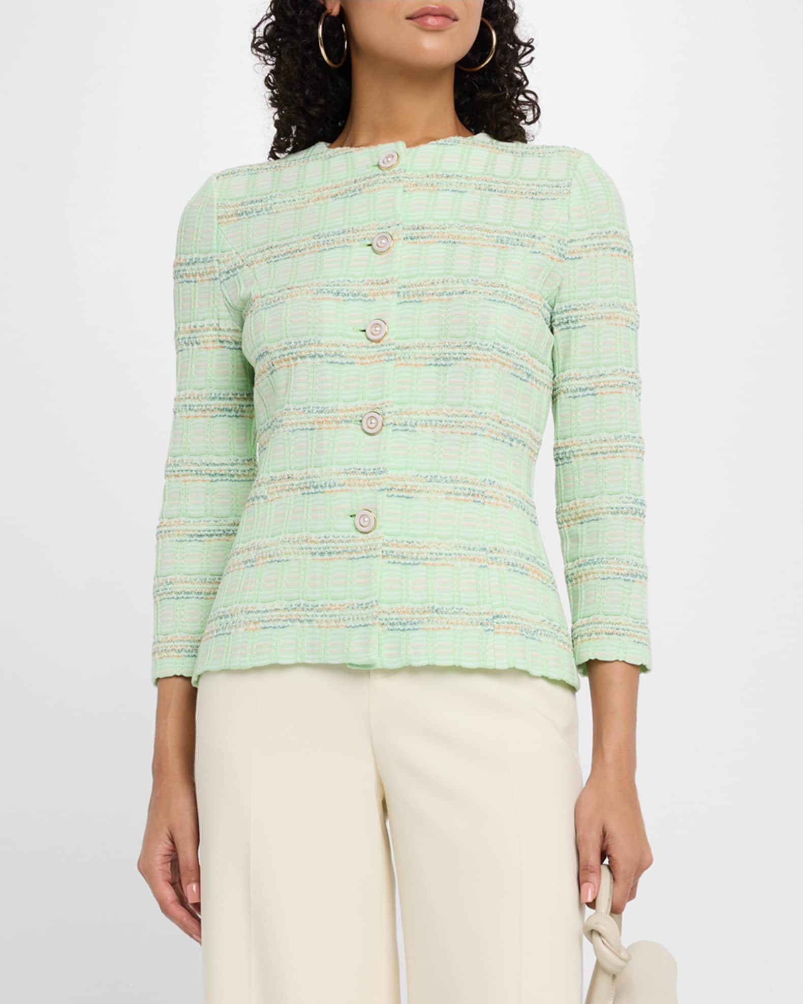 Misook Tailored-Fit Plaid Textured Knit Jacket | Neiman Marcus