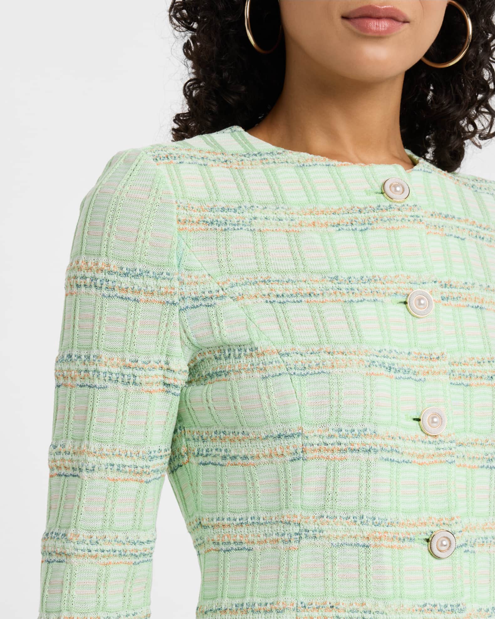 Misook Tailored-Fit Plaid Textured Knit Jacket | Neiman Marcus