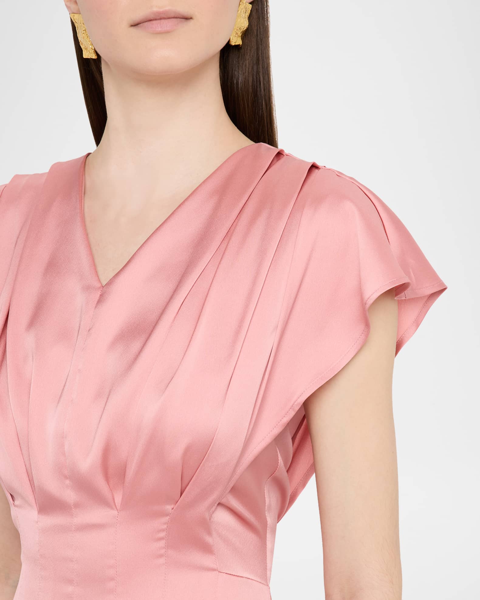 Misook Fit-&-Flare Charmeuse Tuck-Waist Midi Dress | Neiman Marcus