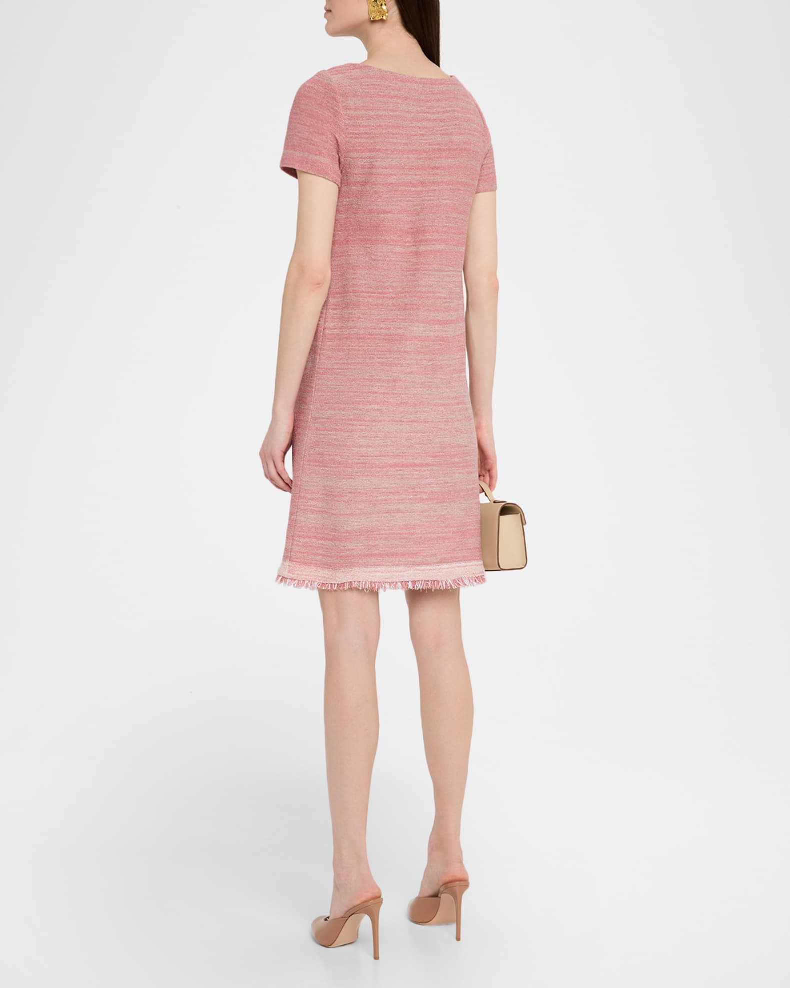 Misook Fringe-Trim Melange Knit Shift Dress | Neiman Marcus
