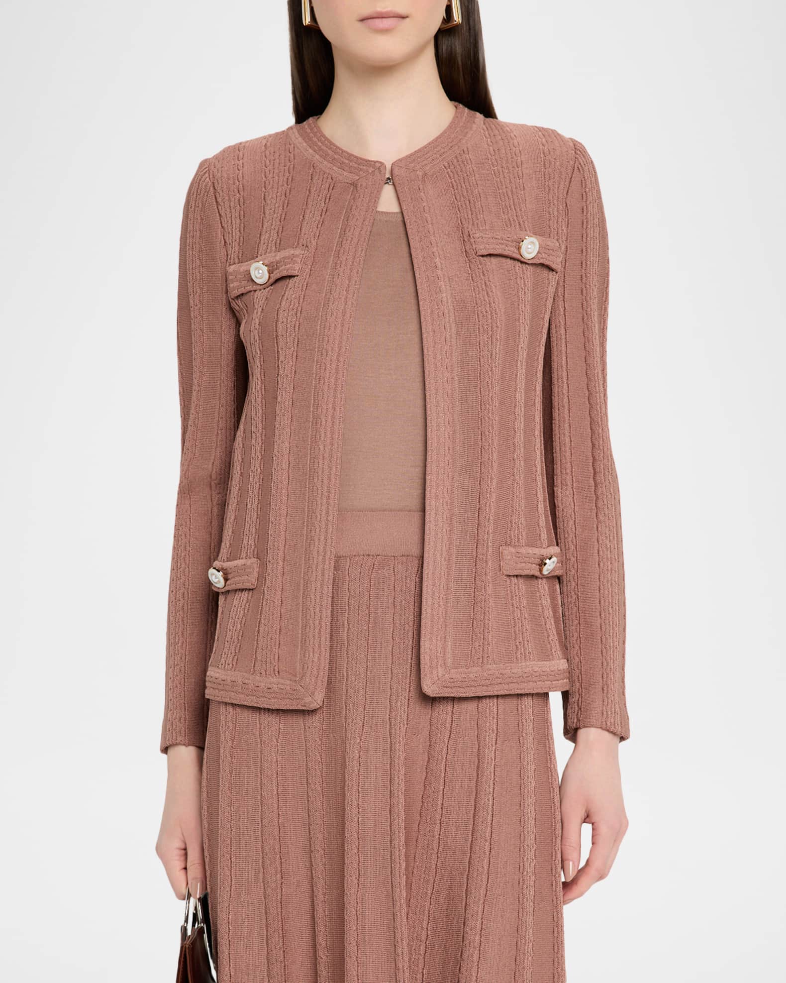 Misook Heritage-Fit Braided Cable Soft Knit Jacket | Neiman Marcus