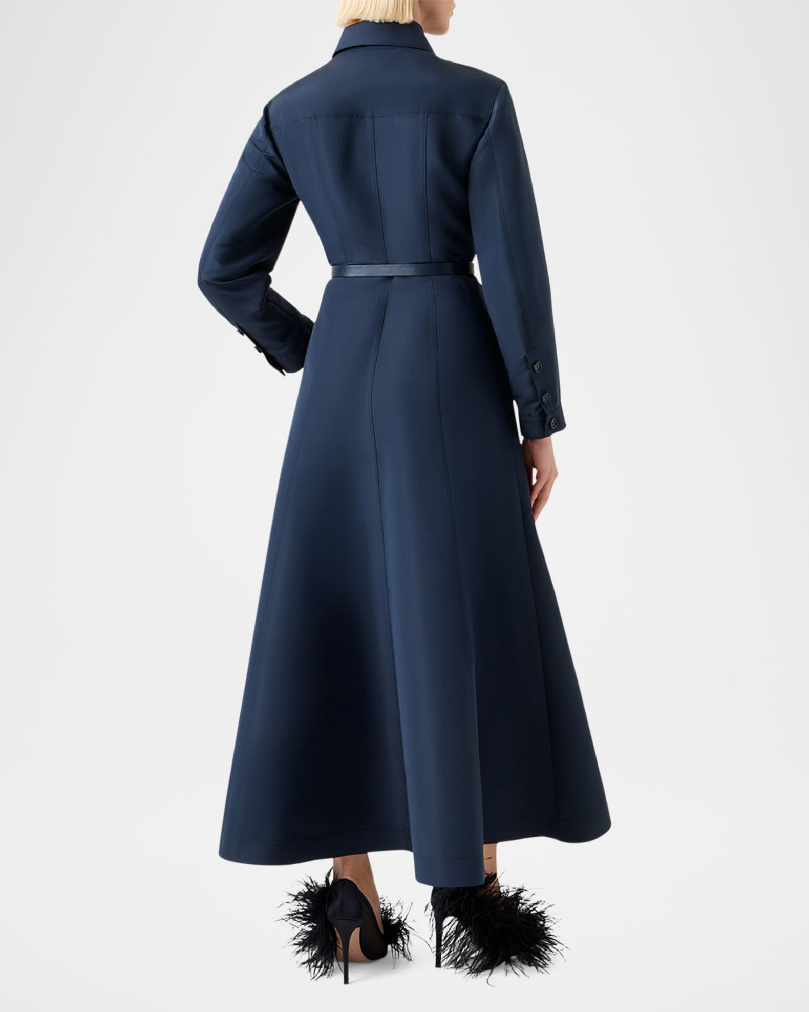 Akris Ottoman Silk Belted A-Line Midi Shirtdress | Neiman Marcus