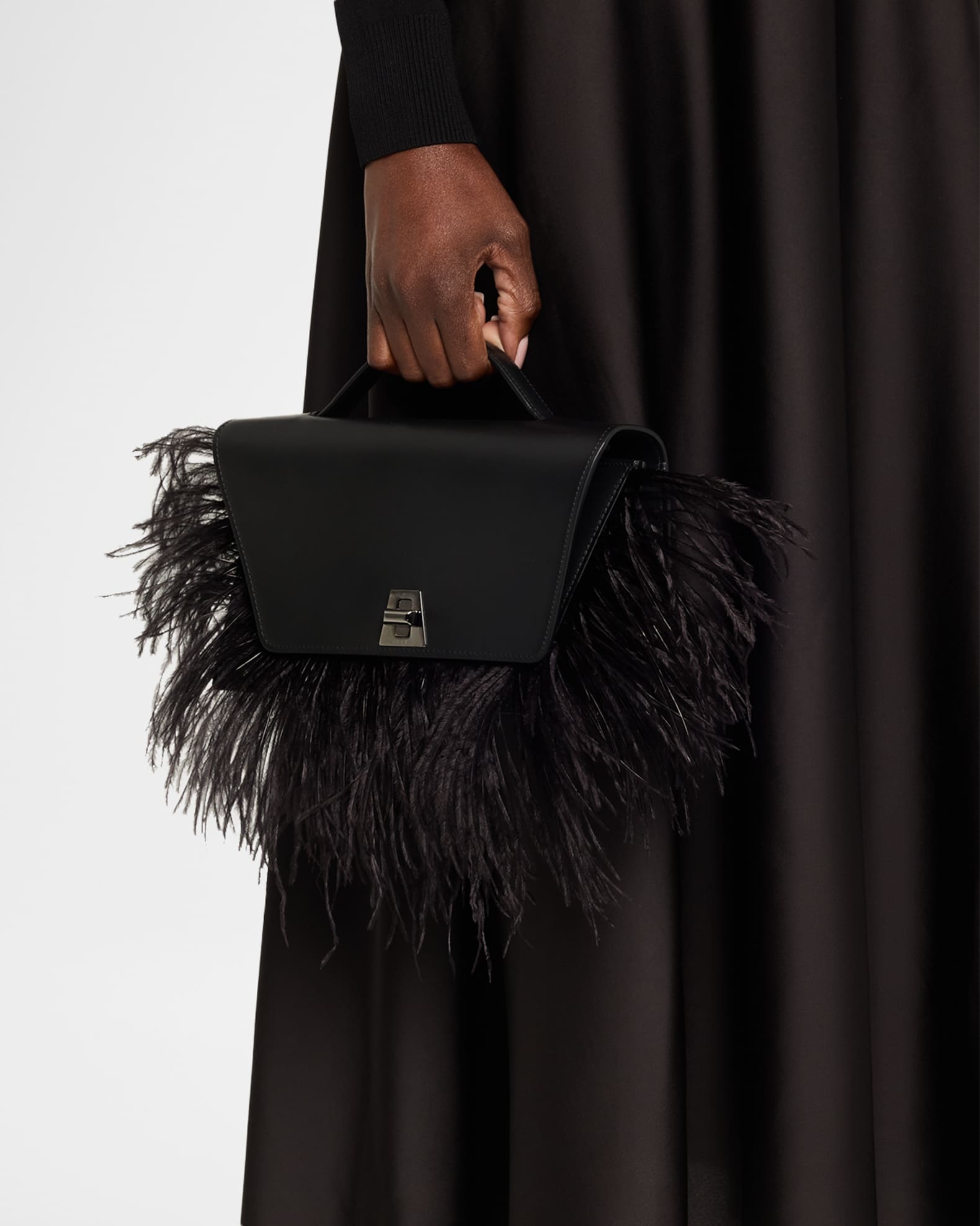 Akris Anouk City Leather Top-Handle Bag with Feather Trim | Neiman Marcus