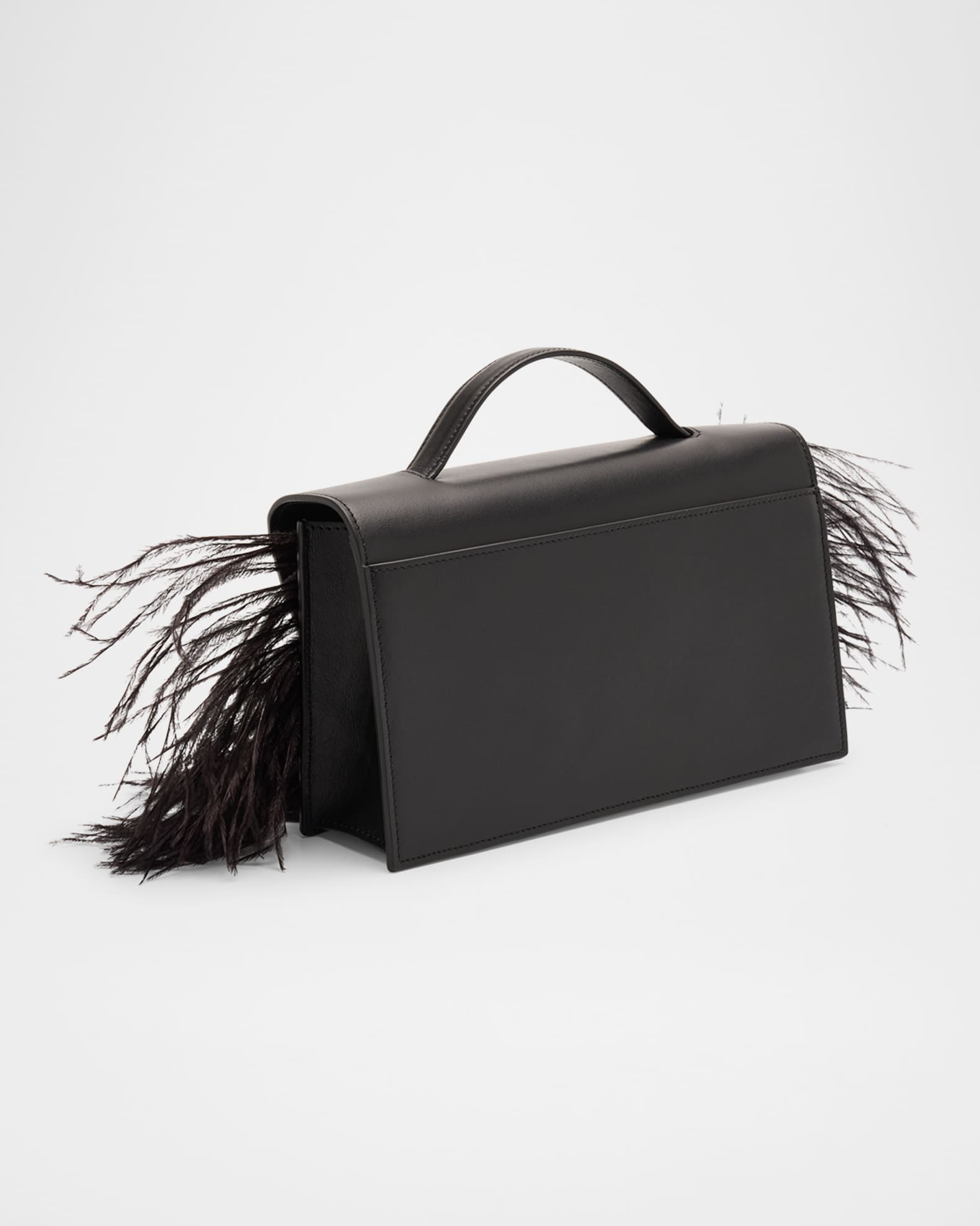Akris Anouk City Leather Top-Handle Bag with Feather Trim | Neiman Marcus