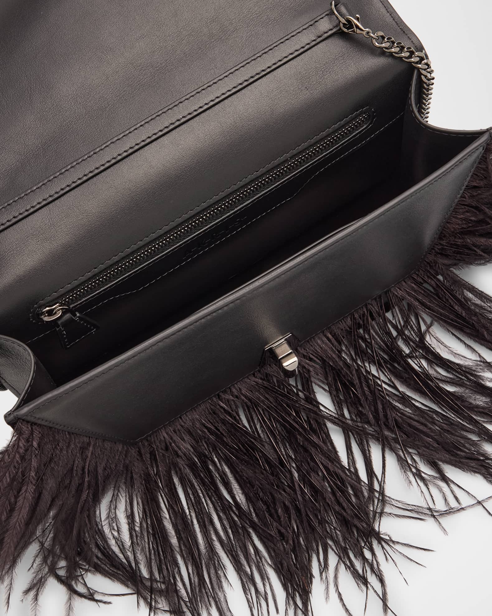 Akris Anouk City Leather Top-Handle Bag with Feather Trim | Neiman Marcus