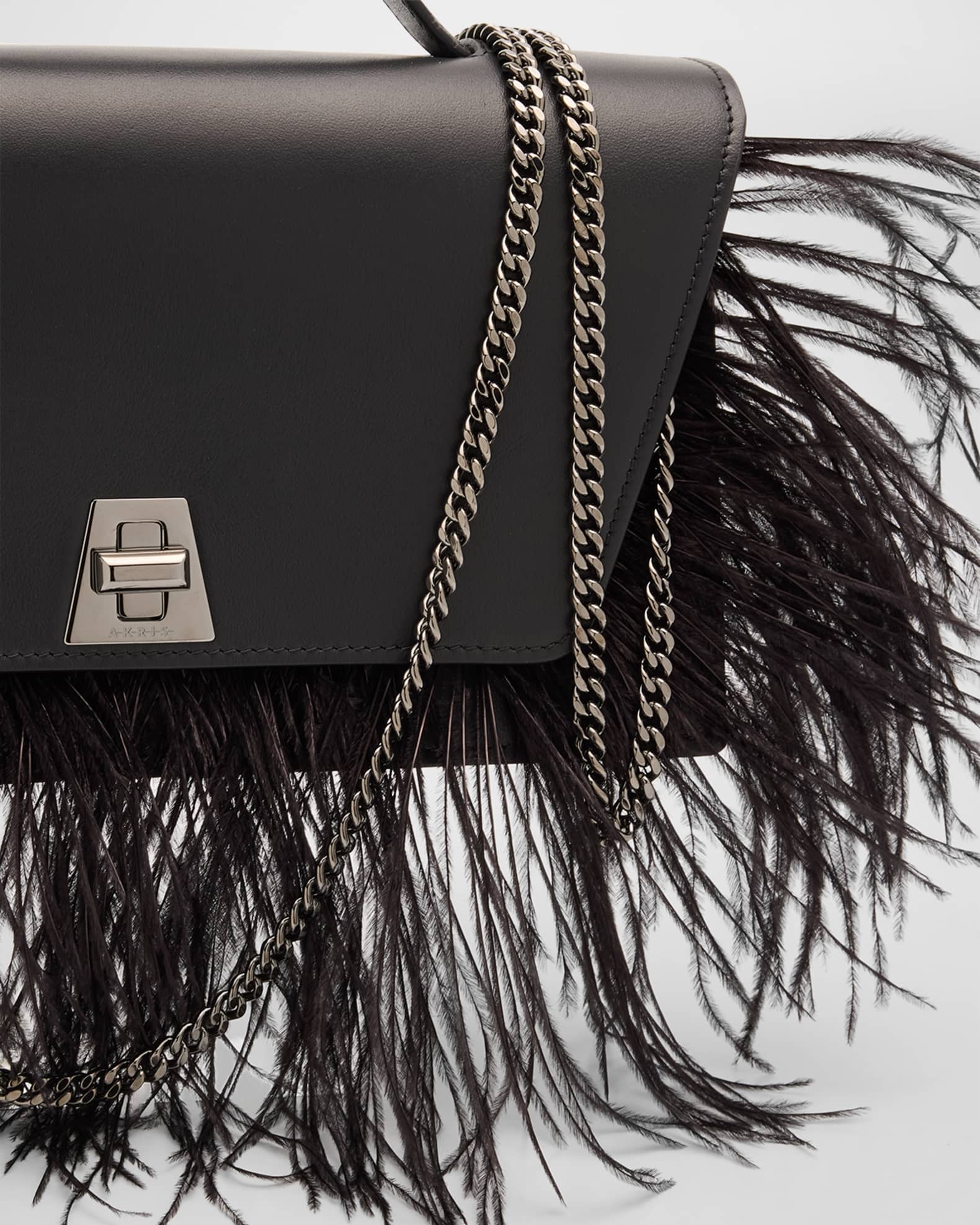 Akris Anouk City Leather Top-Handle Bag with Feather Trim | Neiman Marcus