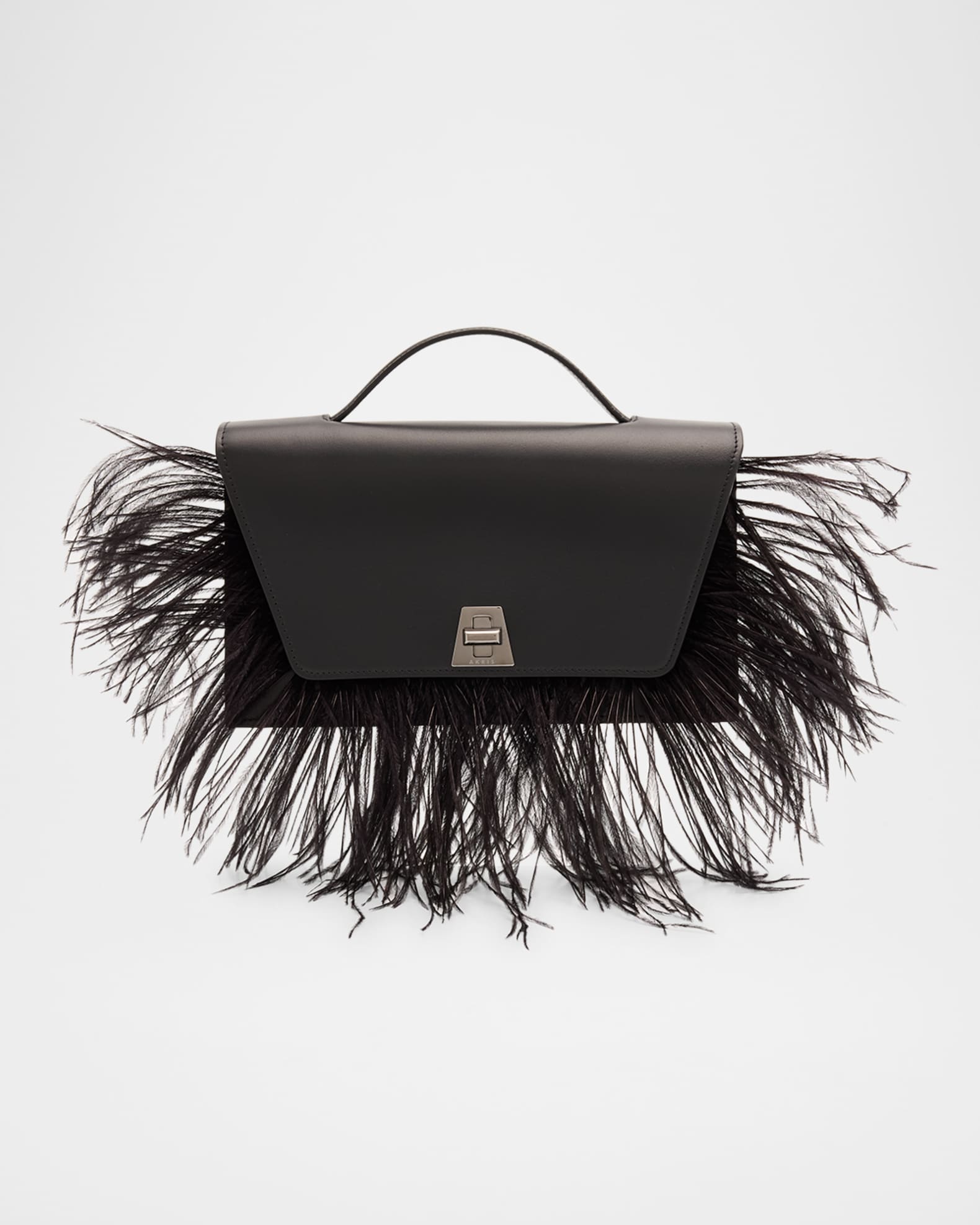 Akris Anouk City Leather Top-Handle Bag with Feather Trim | Neiman Marcus