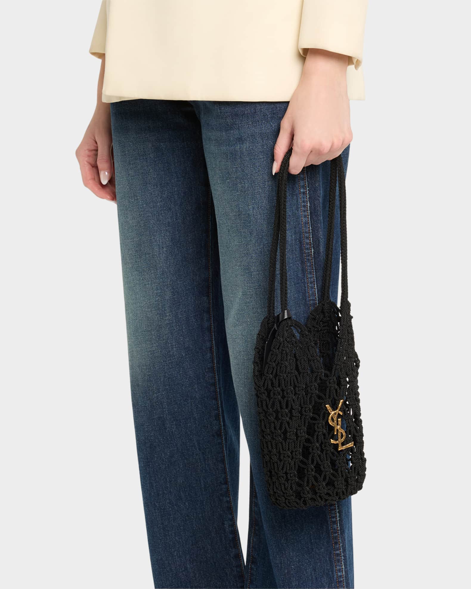 Saint Laurent Small YSL Crochet Shopper Tote Bag | Neiman Marcus