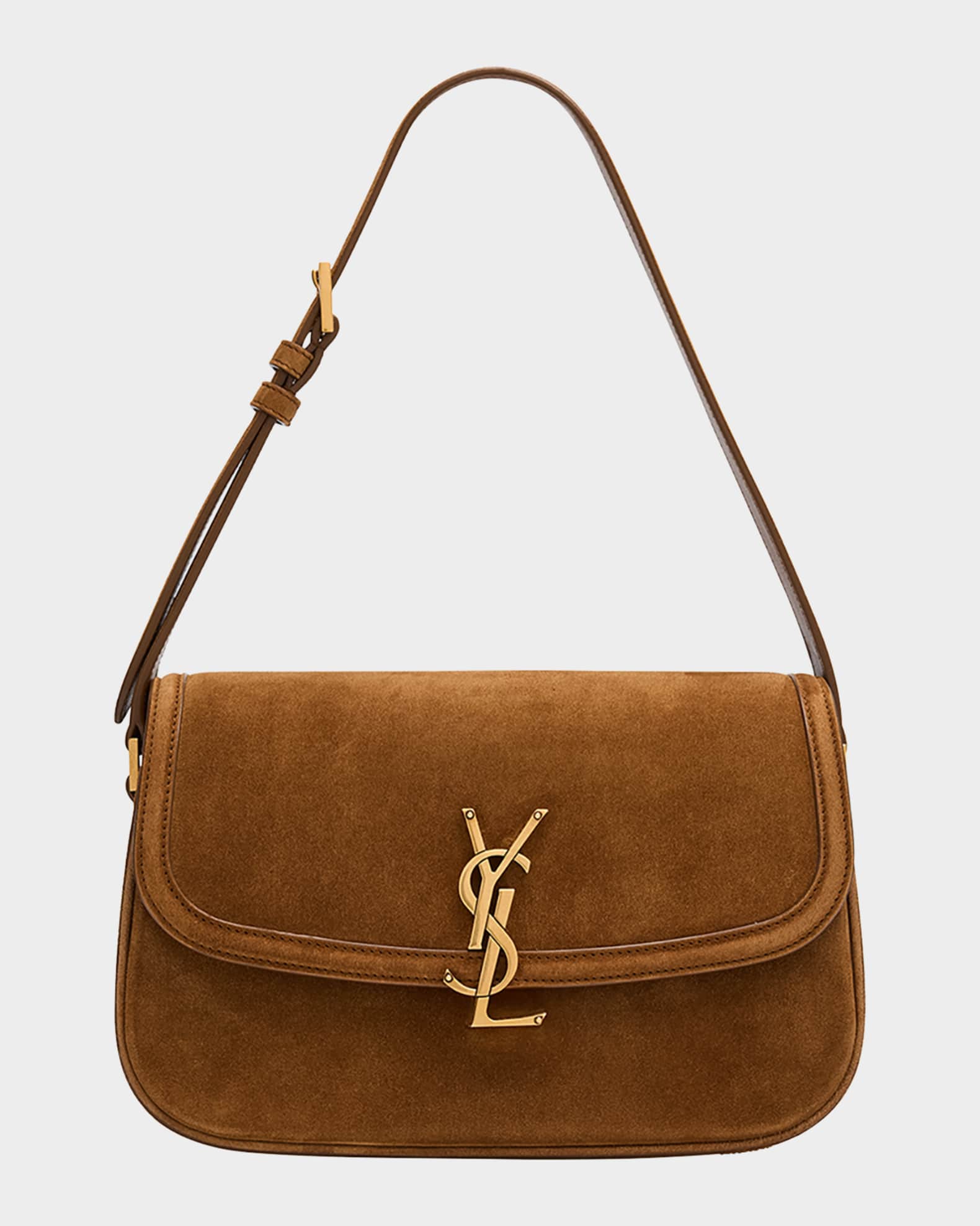 Saint Laurent Solferino Medium YSL Shoulder Bag in Suede | Neiman Marcus