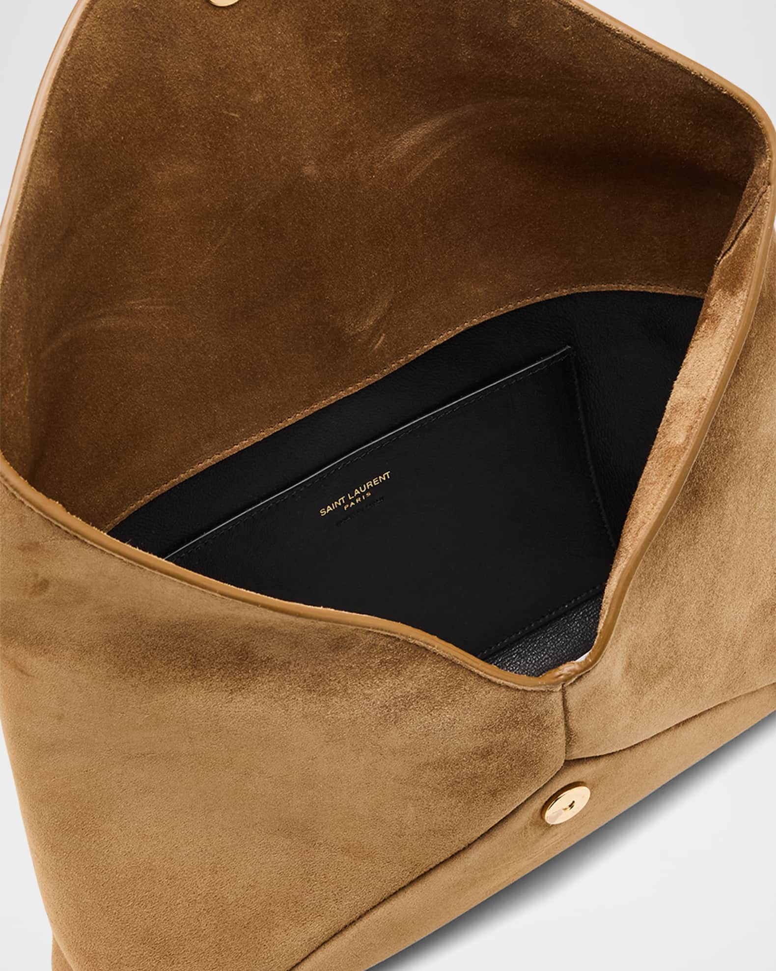 Saint Laurent Large YSL Envelope Flap Clutch Bag in Suede | Neiman Marcus
