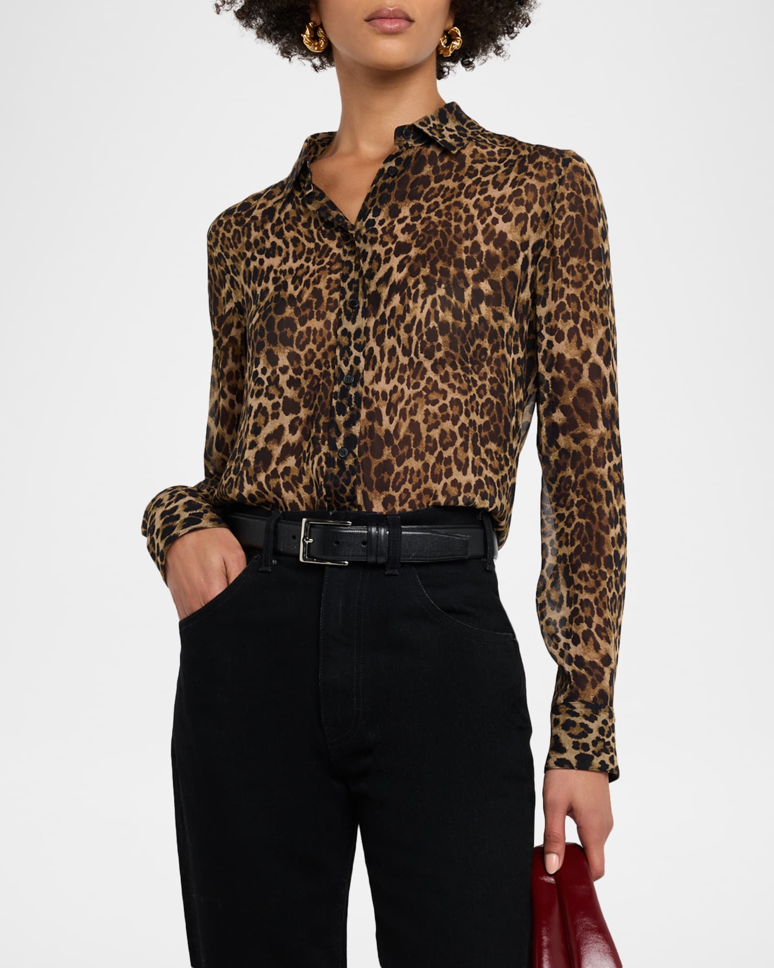 Nili Lotan Gaia Polka-Dot Silk Slim Button-Down Shirt | Neiman Marcus