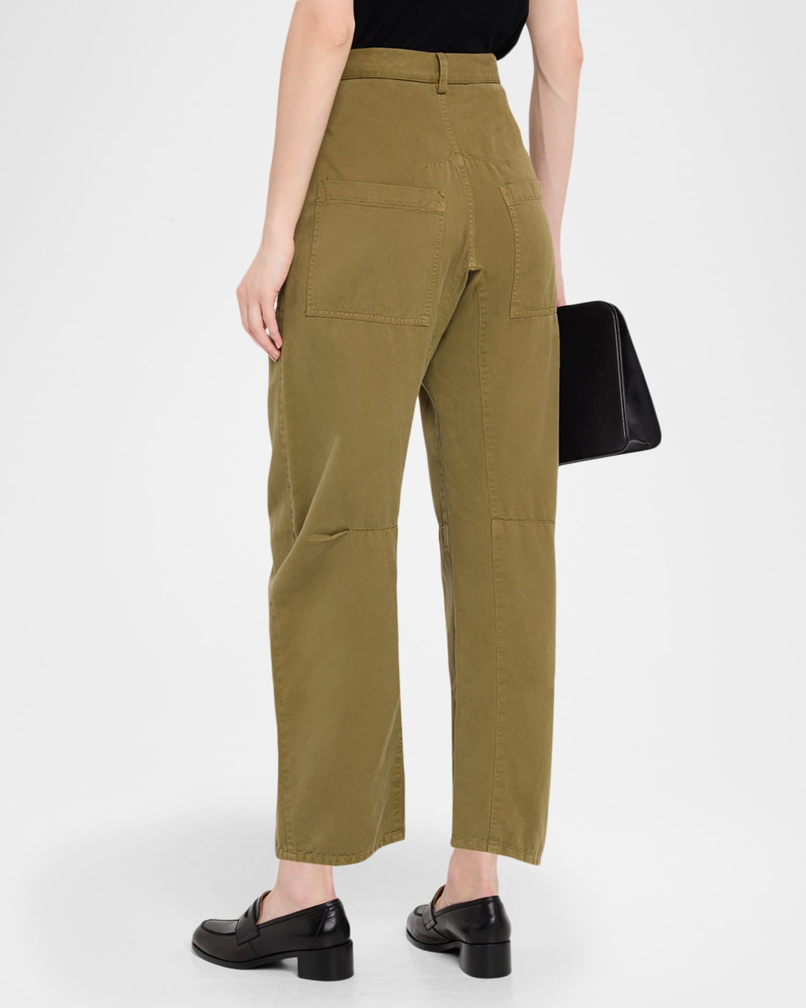 Nili Lotan Shon Olive Green Barrel-Leg Ankle Pants | Neiman Marcus