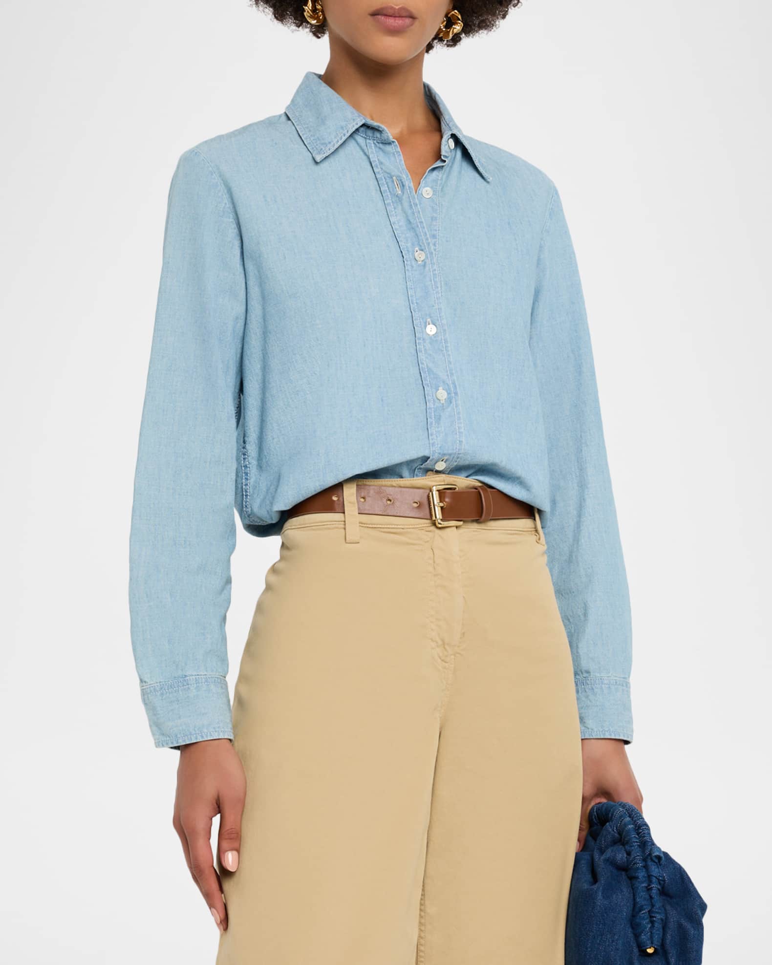 Nili Lotan Monti Chambray Denim Button-Down Shirt | Neiman Marcus