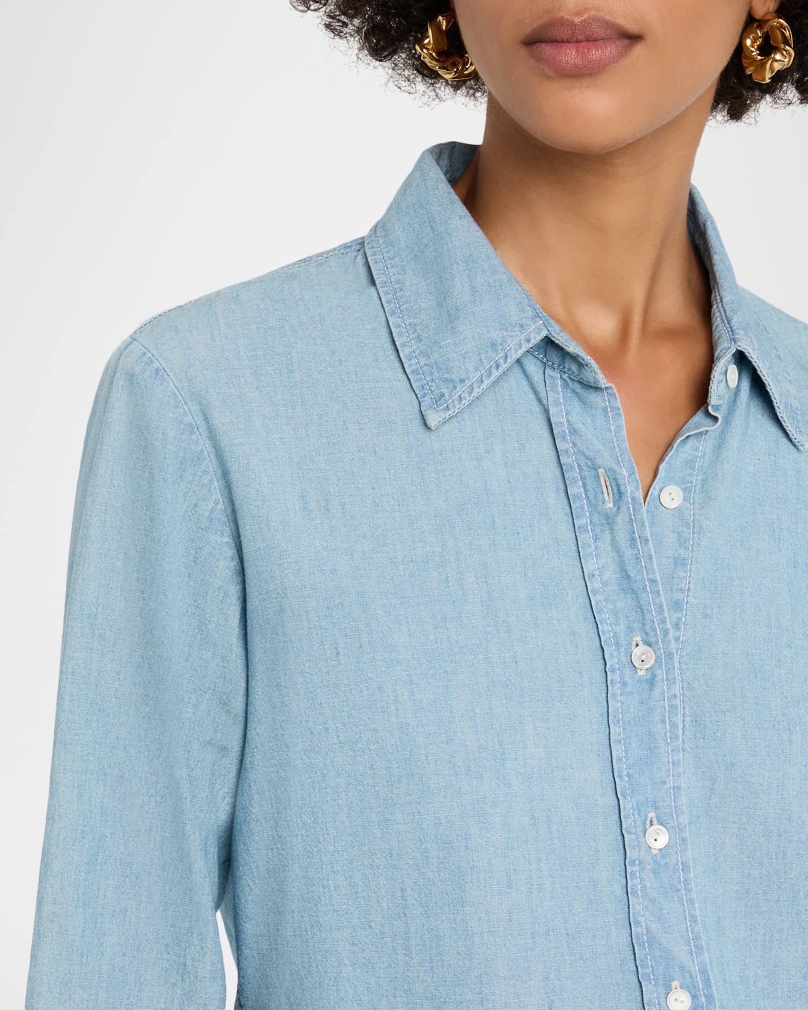 Nili Lotan Monti Chambray Denim Button-Down Shirt | Neiman Marcus