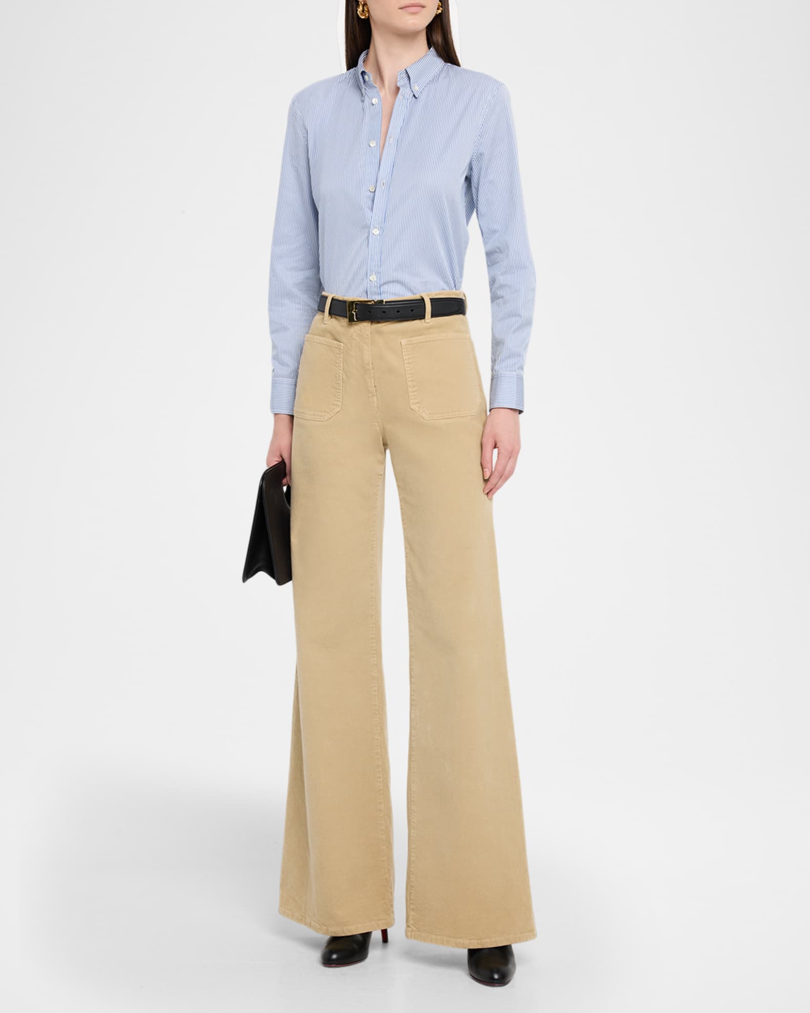 Nili Lotan Dyllan Striped Shrunken Button-Down Shirt | Neiman Marcus