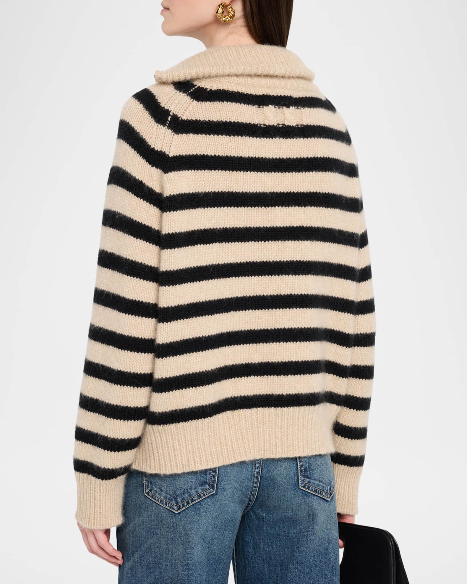 Nili Lotan Raelyn Striped Zip Turtleneck Cashmere Sweater | Neiman Marcus