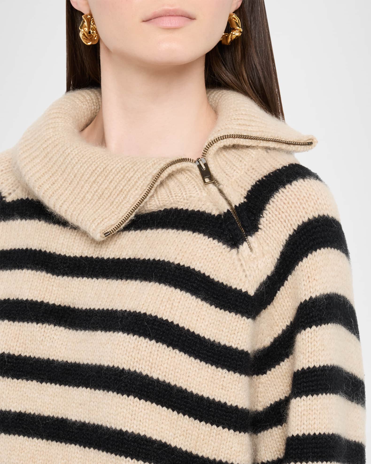 Nili Lotan Raelyn Striped Zip Turtleneck Cashmere Sweater | Neiman Marcus