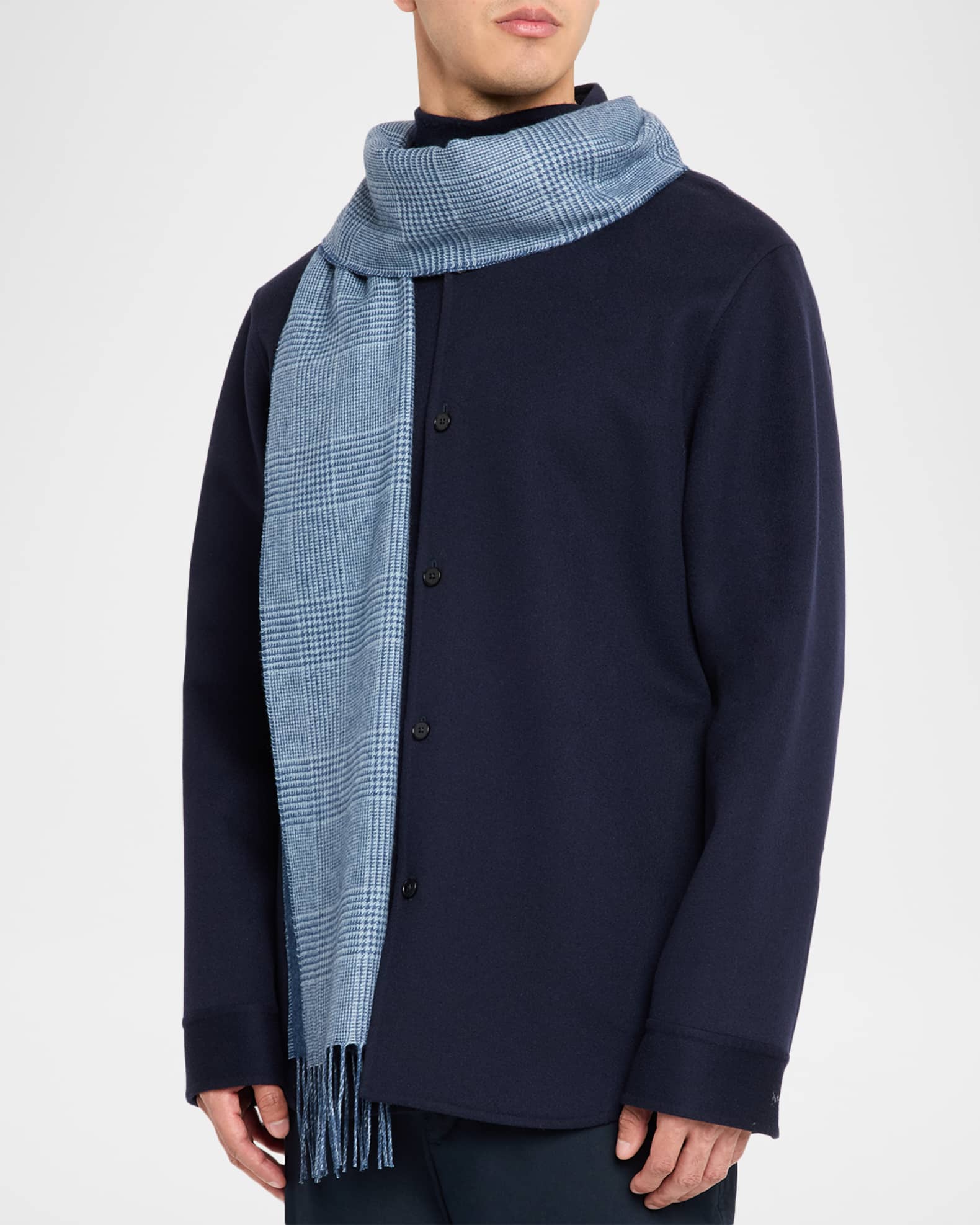 PIACENZA 1733 Men's Dallas Cashmere and Silk Solid To Houndstooth Scarf ...