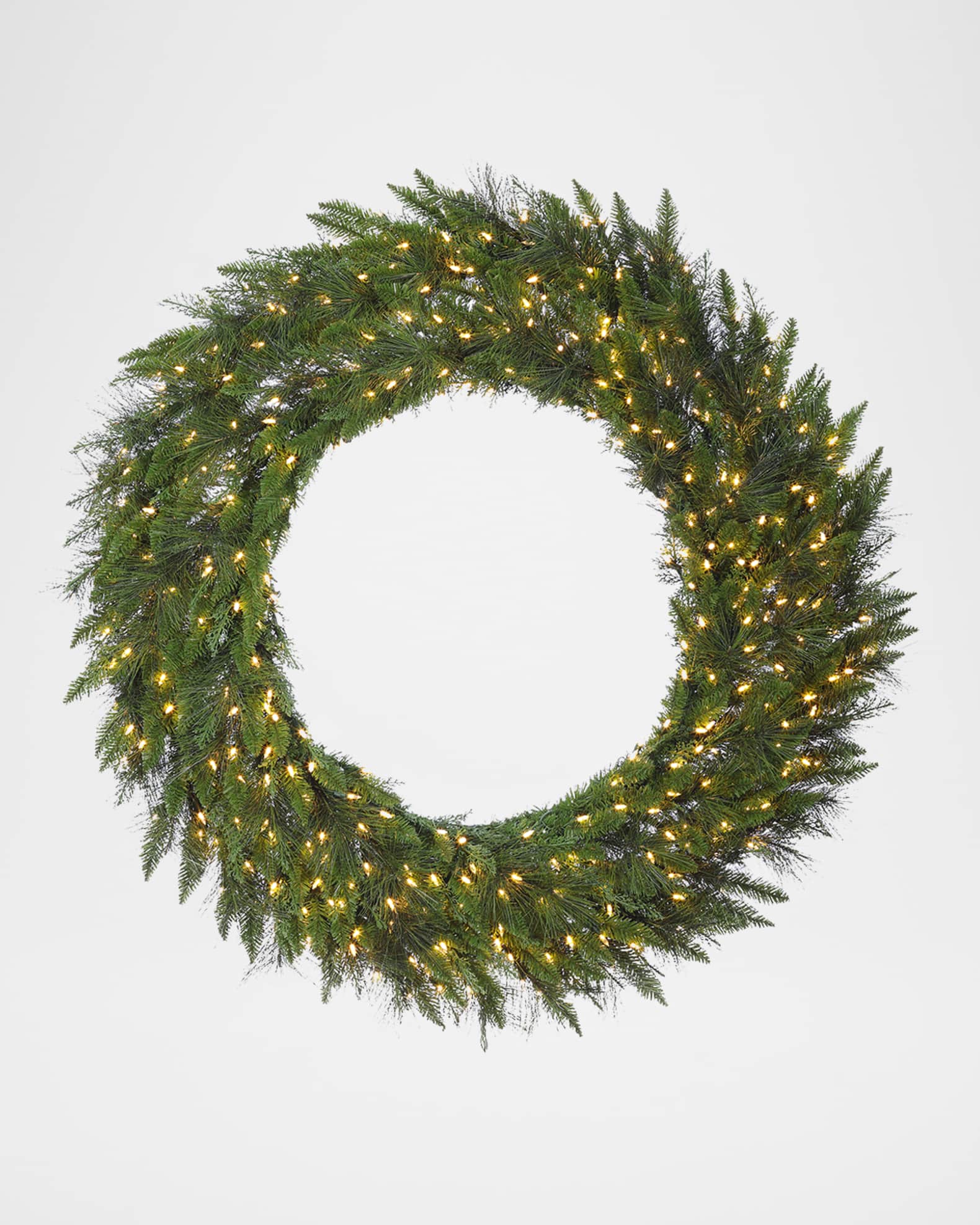 Winward Home Deluxe Mixed Pine Pre-Lit Wreath, 48" Round | Neiman Marcus