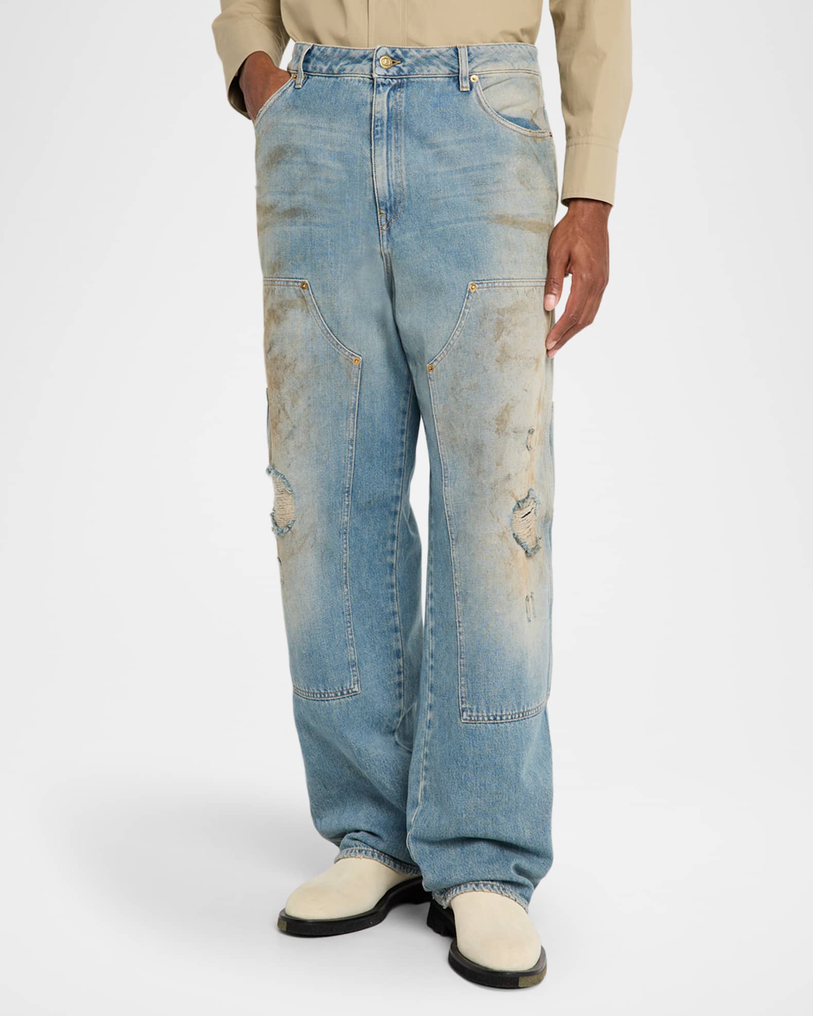 Golden Goose Men's Distressed Sand-Washed Painter Jeans | Neiman Marcus