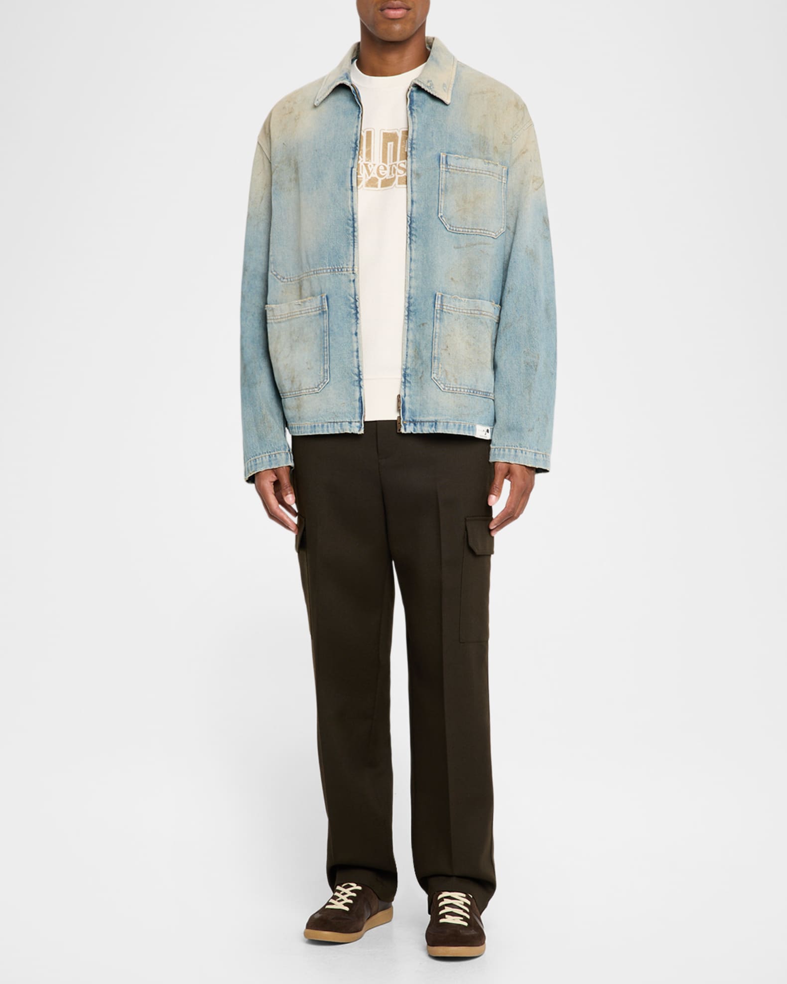 Golden Goose Men's Distressed-Effect Full-Zip Denim Jacket | Neiman Marcus