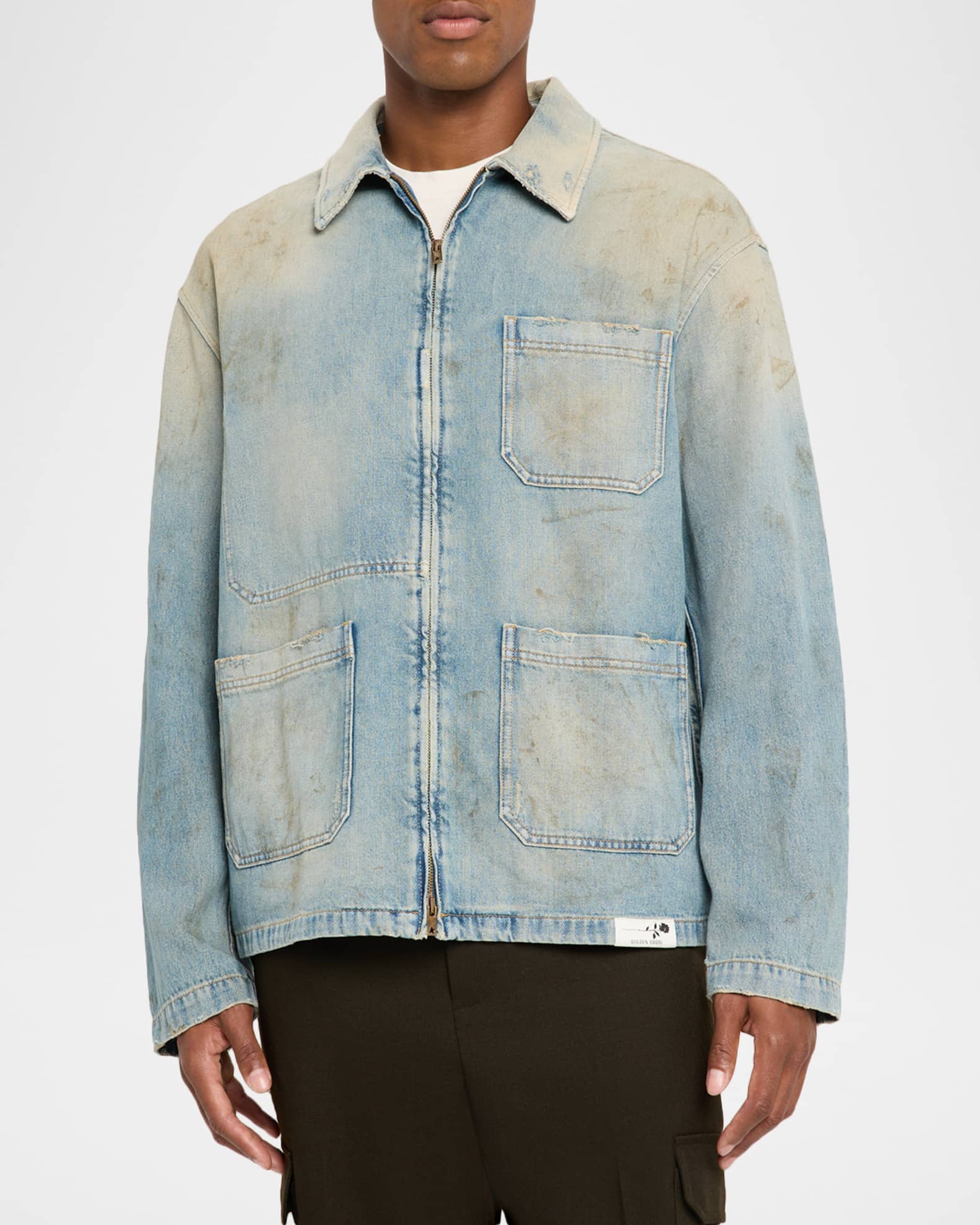 Golden Goose Men's Distressed-Effect Full-Zip Denim Jacket | Neiman Marcus
