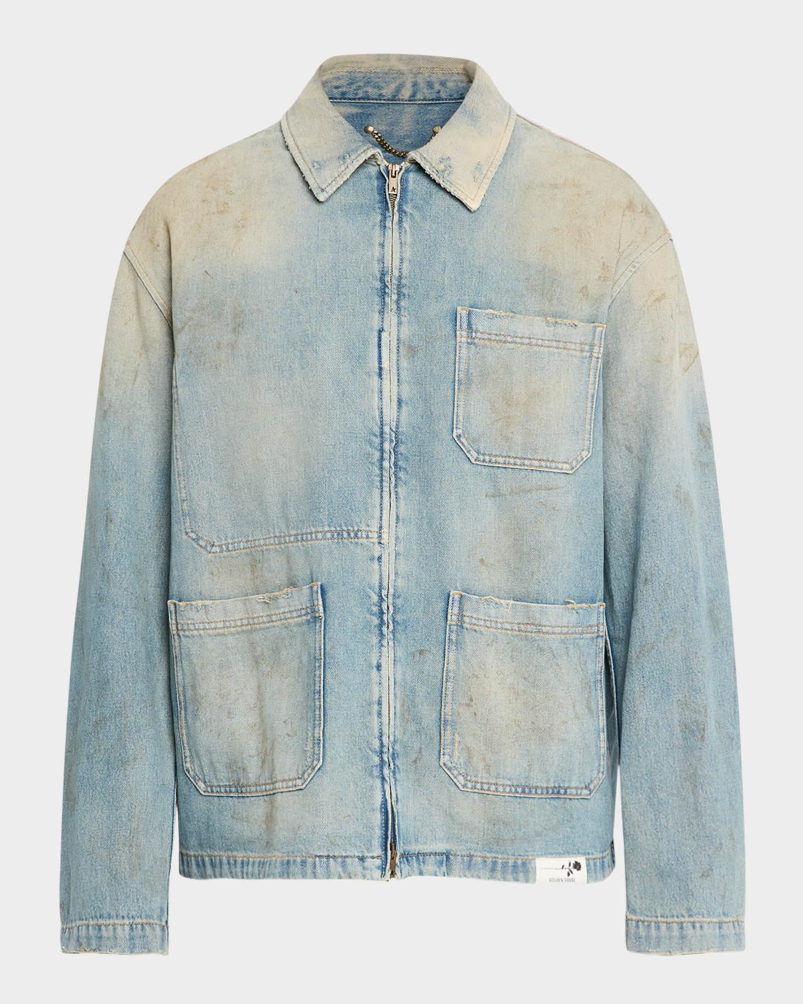 Golden Goose Men's Distressed-Effect Full-Zip Denim Jacket | Neiman Marcus