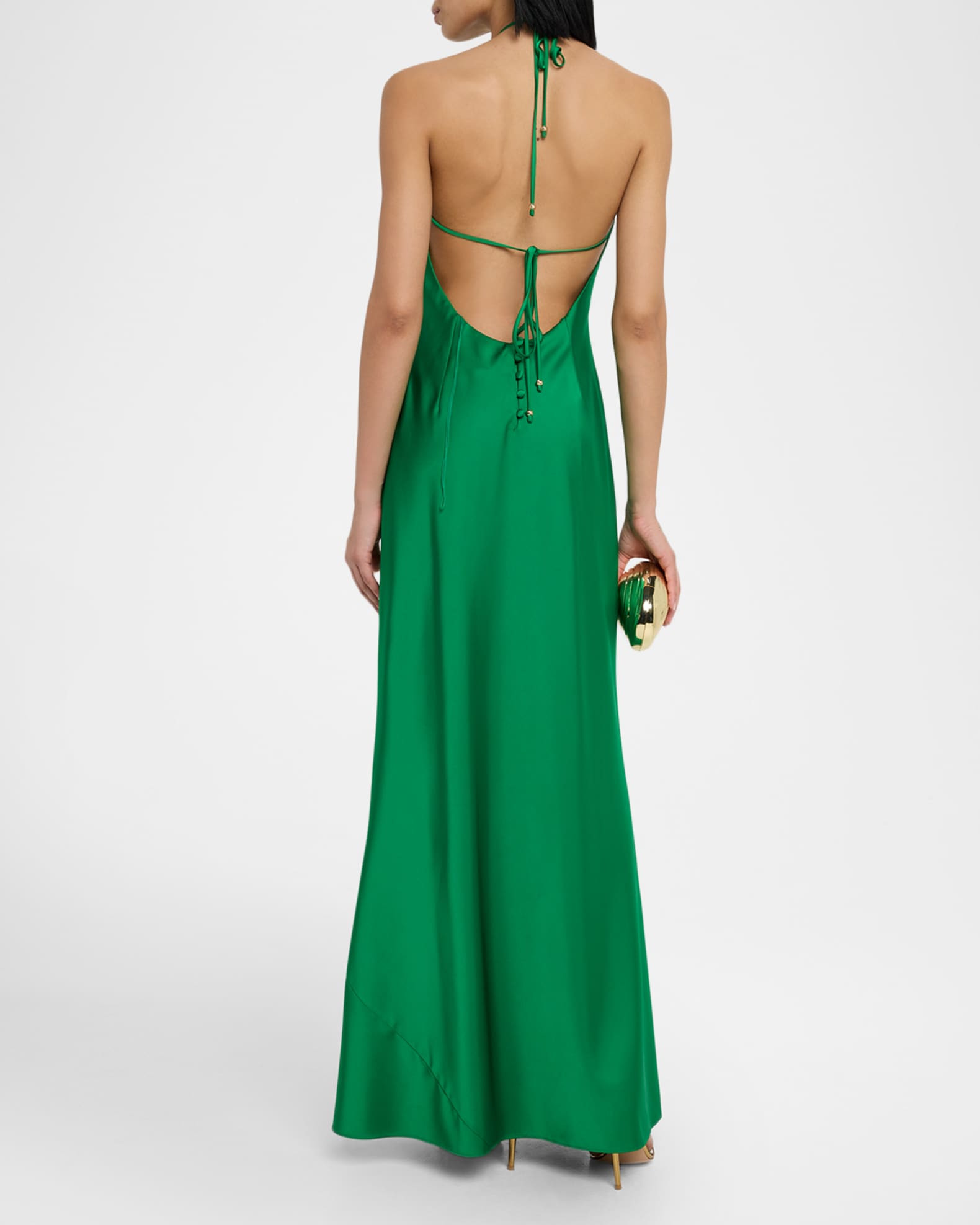 Liv Foster Low-Back Satin Halter Gown | Neiman Marcus