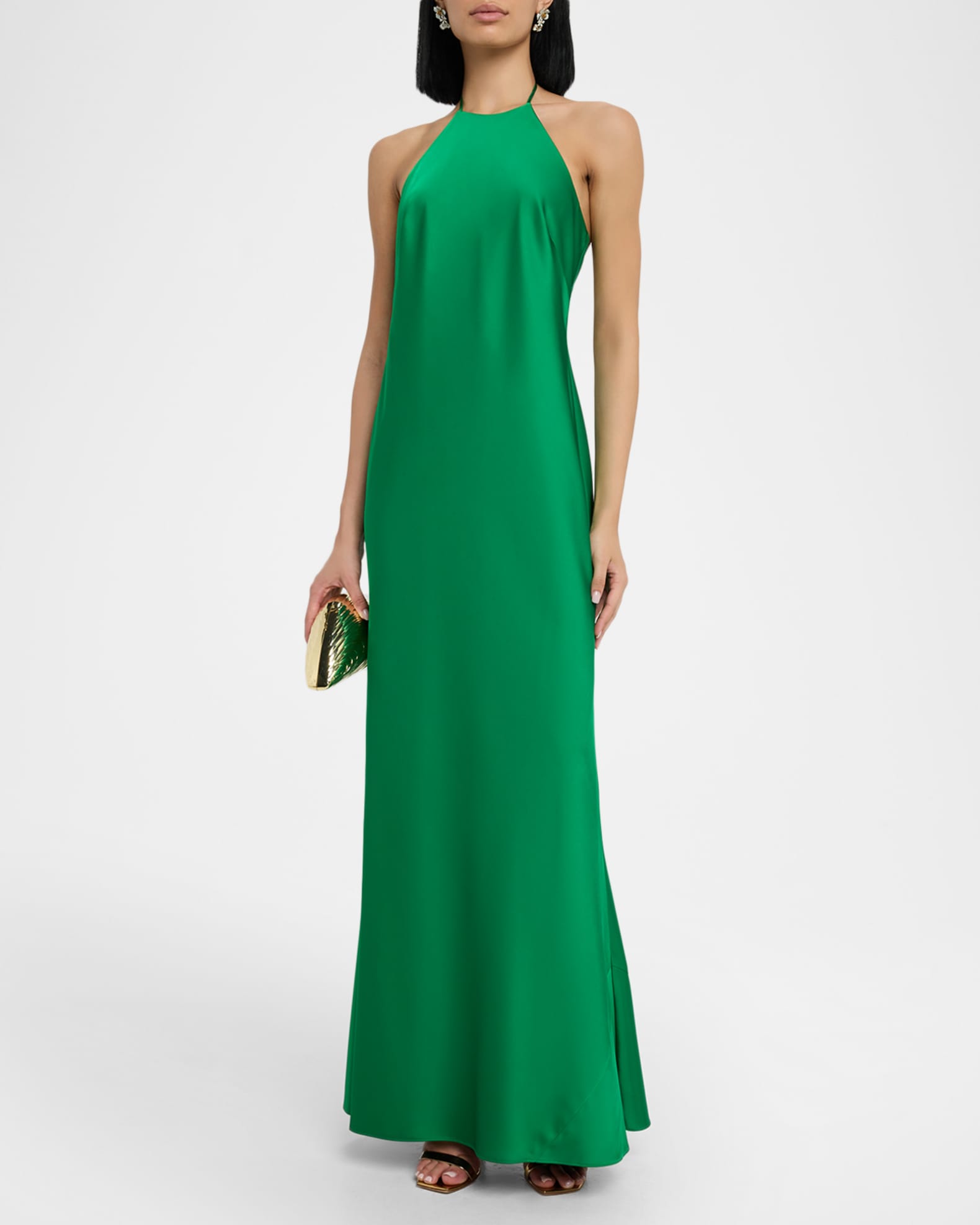 Liv Foster Low-Back Satin Halter Gown | Neiman Marcus