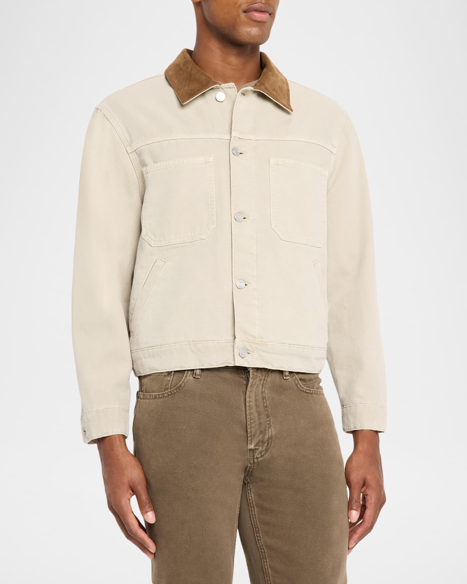 FRAME Men's Canvas Suede-Collar Utility Jacket | Neiman Marcus