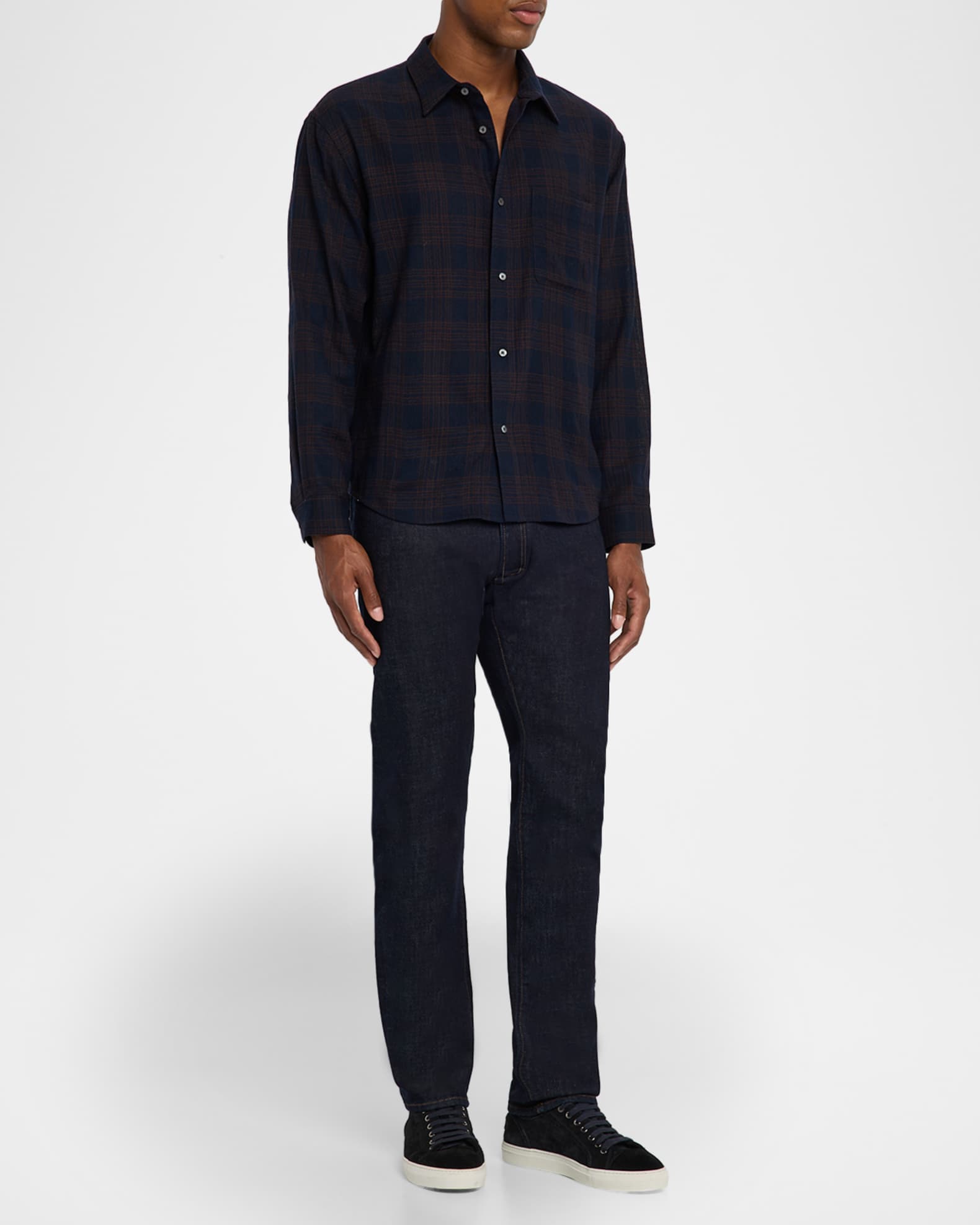FRAME Men's Wool Plaid Button-Down Shirt | Neiman Marcus